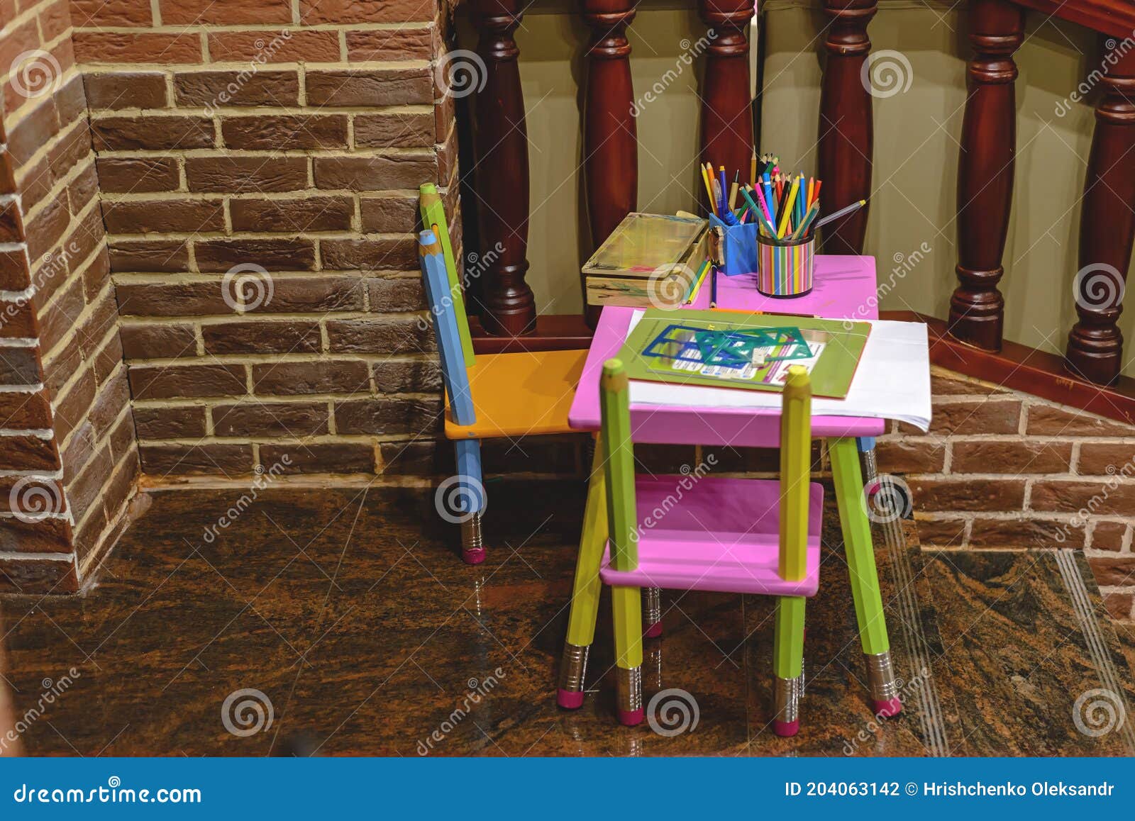 Children`s table drawing stock photo. Image of decoration - 204063142
