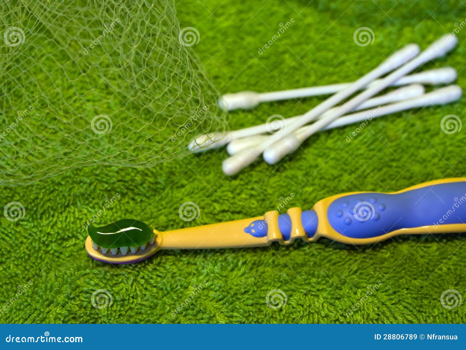 Children S Toothbrush and Cotton Buds Stock Image - Image of ...