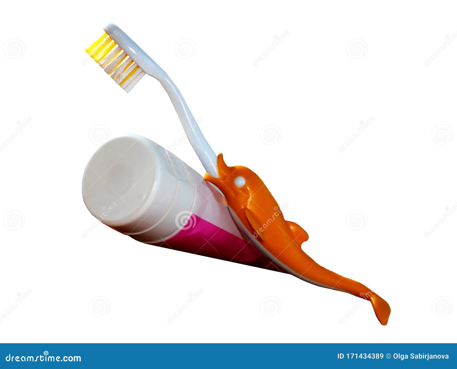 Children`s Toothbrush with a Dolphin and Toothpaste Stock Image - Image ...