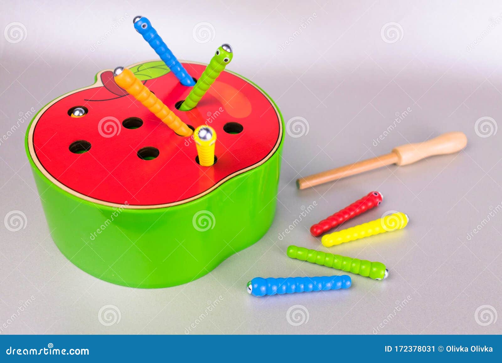 Children`s Toy Worms of Different Colors on a Magnet. Stock Image ...