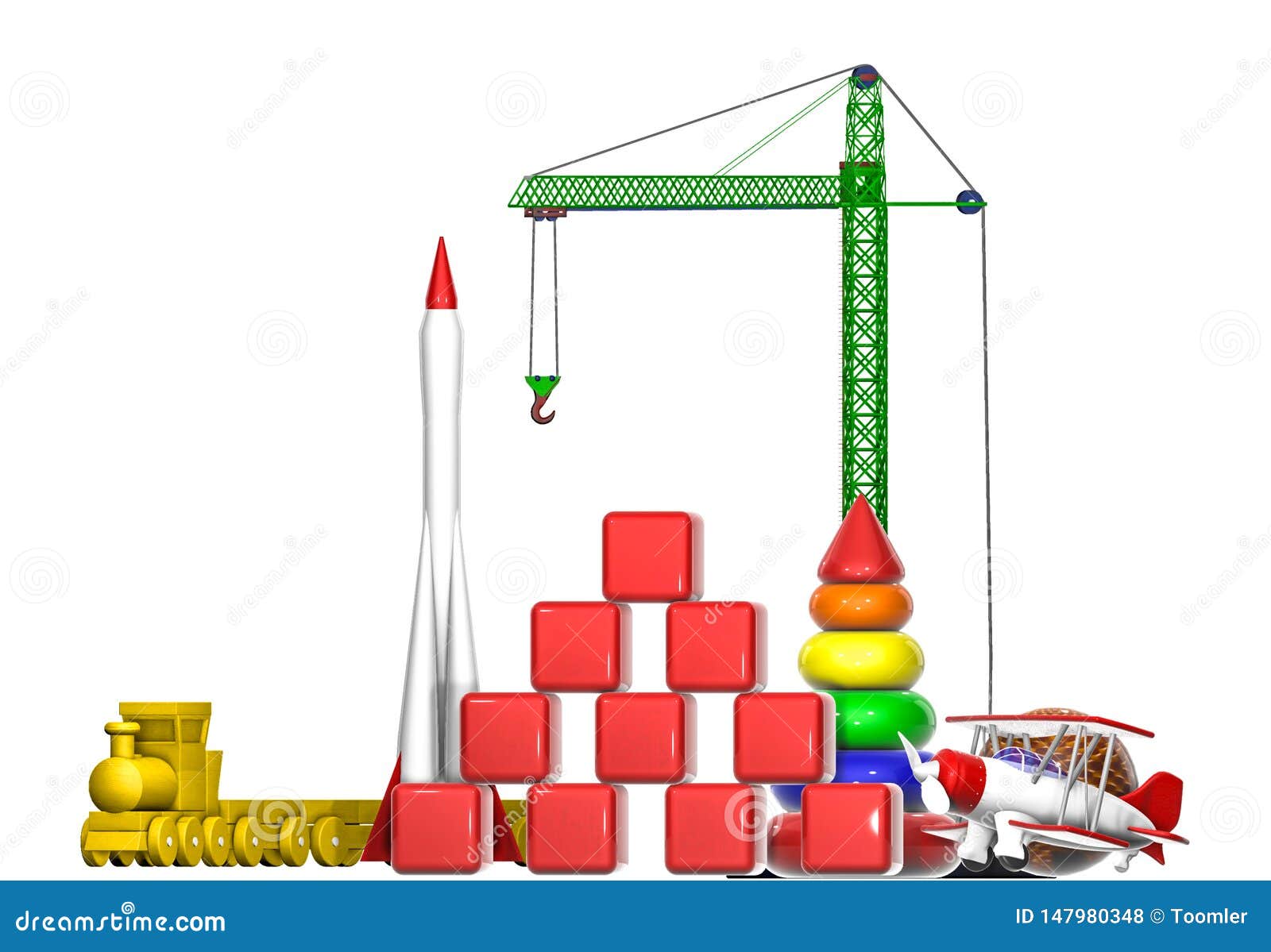 Children`s Toys on a White. 3D Rendering Stock Illustration ...