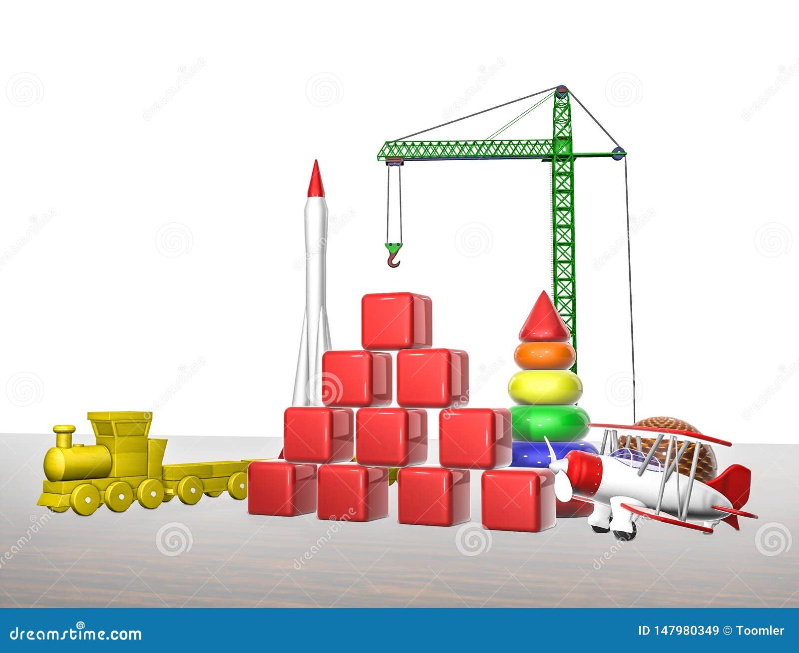 Children`s Toys on a White. 3D Rendering Stock Illustration ...