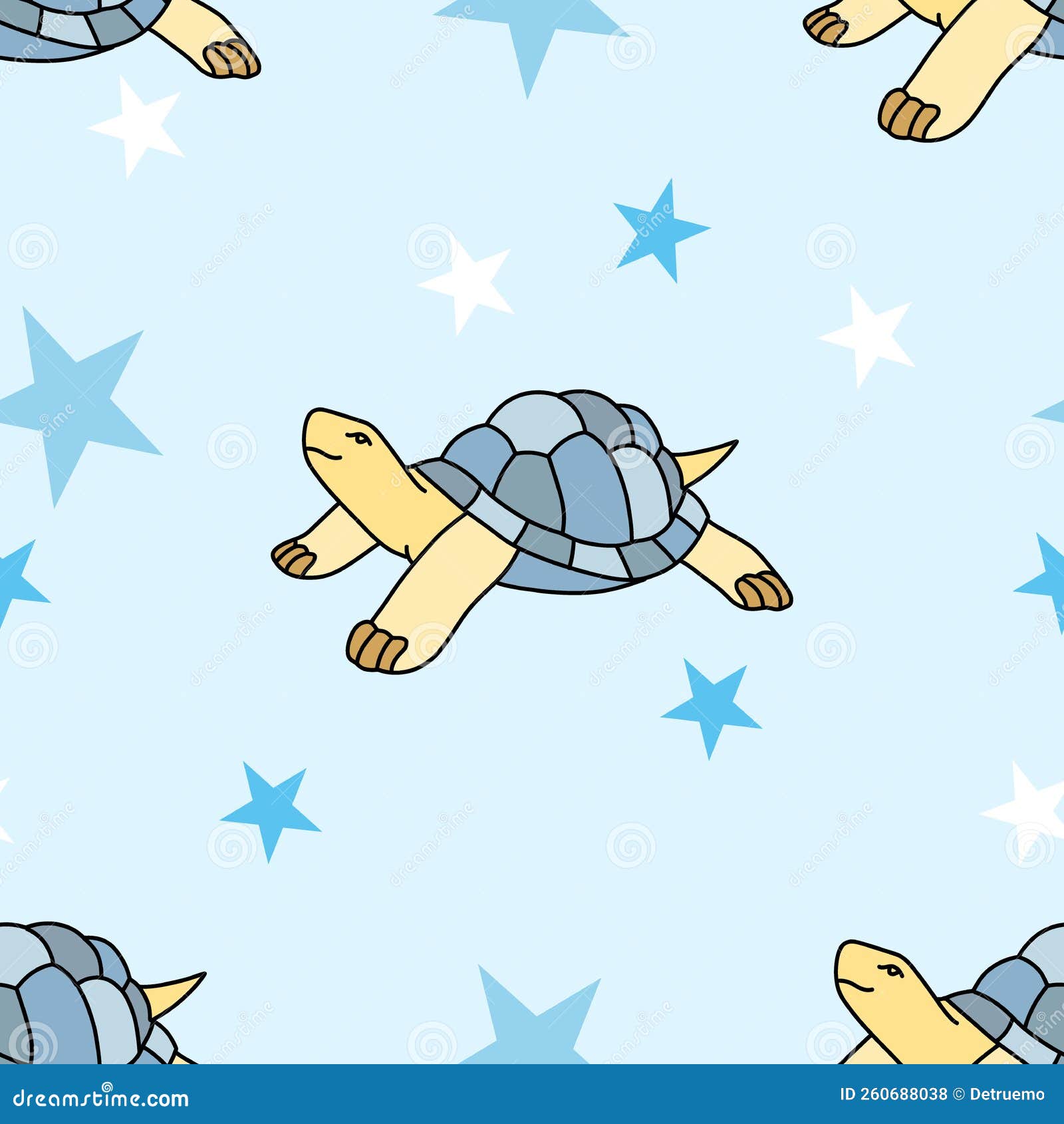 Children S Vector Blue Pattern for Boys, Turtle and Stars. Stock Vector ...
