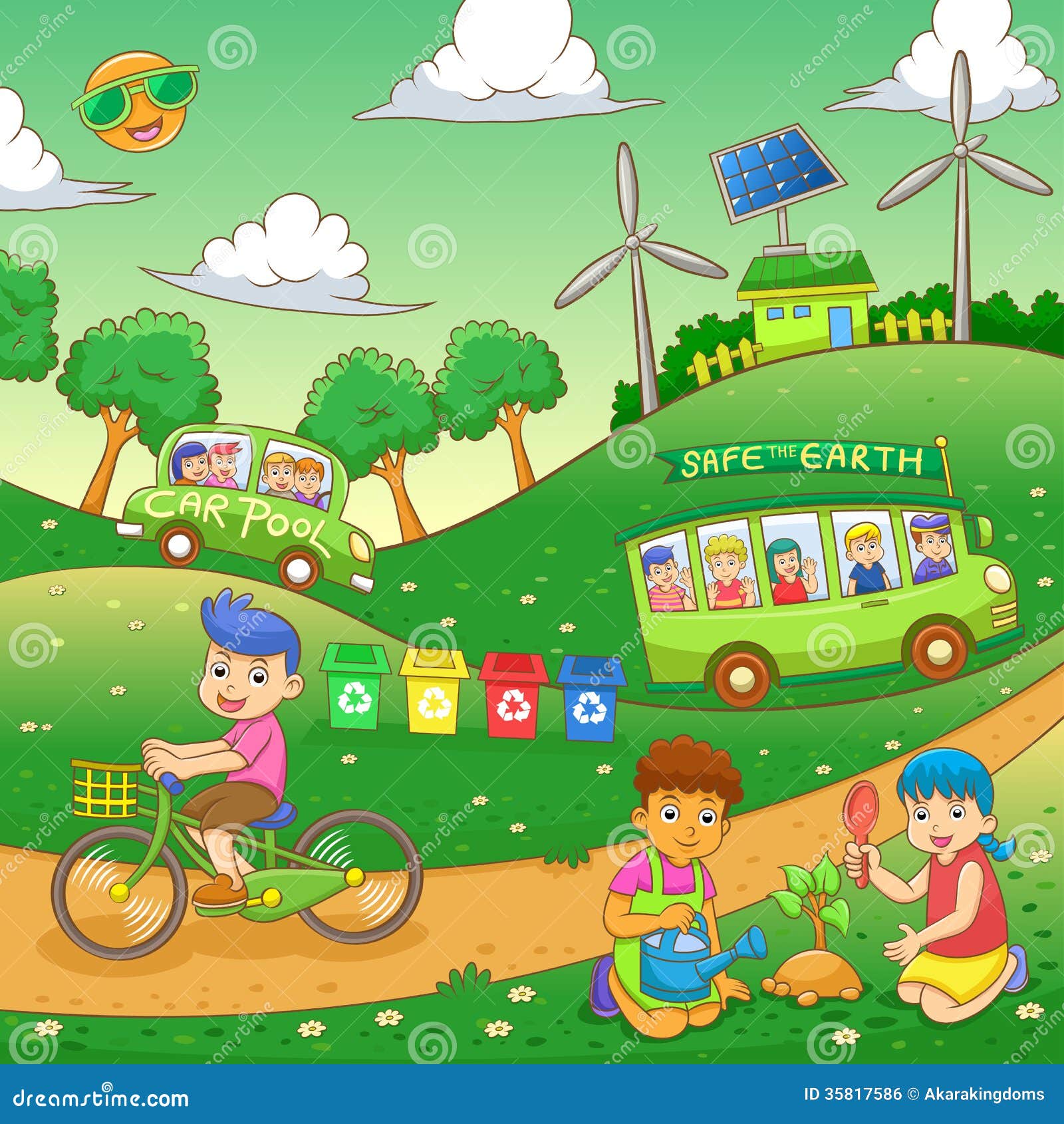 Children Save Our Green World Stock Vector - Illustration of earth ...