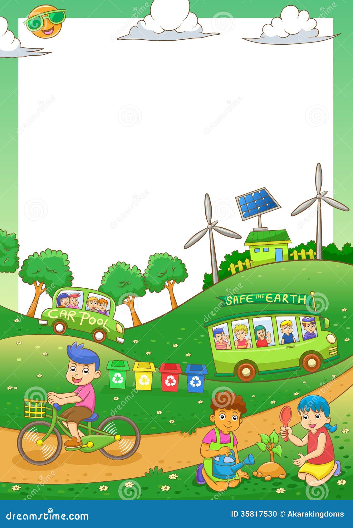 Children Save Our Green World Frame Stock Vector - Illustration of ...