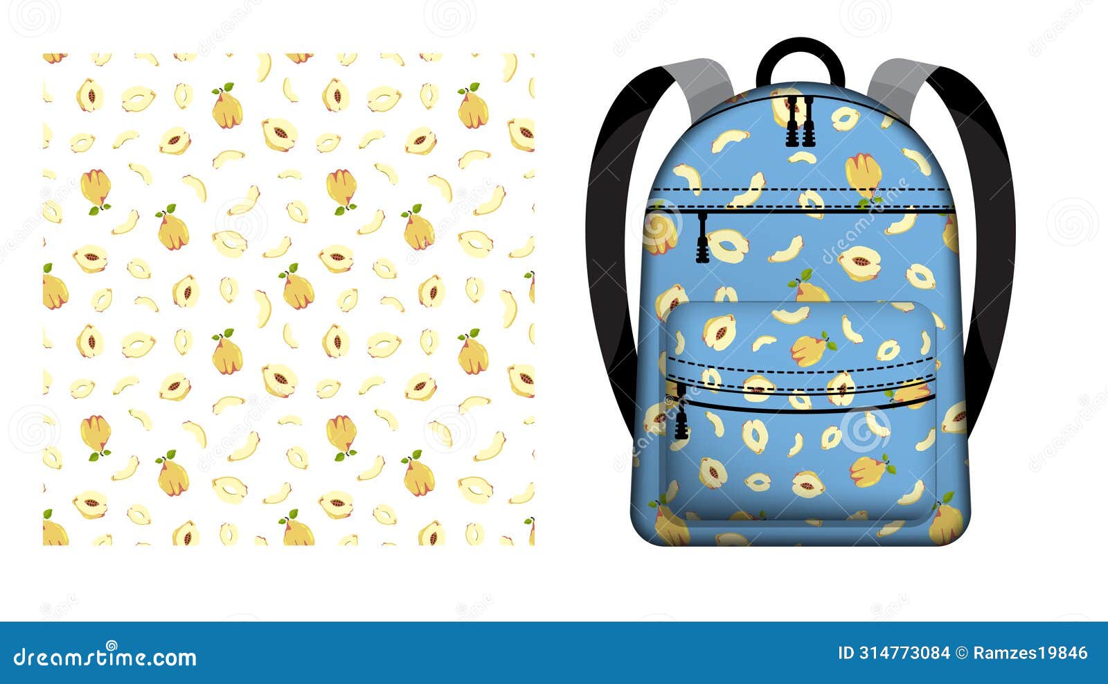 Children School Backpack Decorated Seamless Pattern with Quince Fruit ...