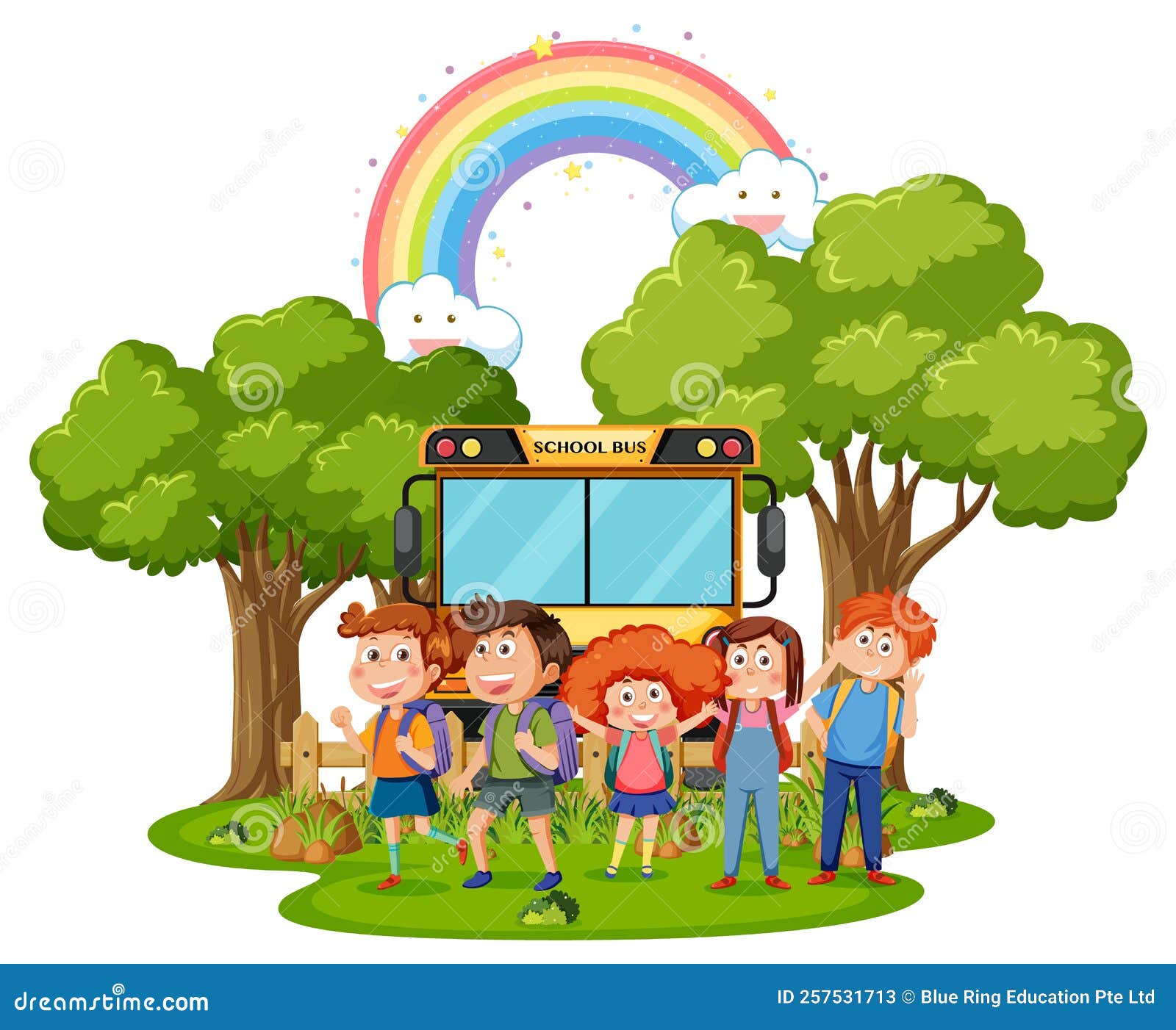 Children with School Bus in Cartoon Style Stock Vector - Illustration ...