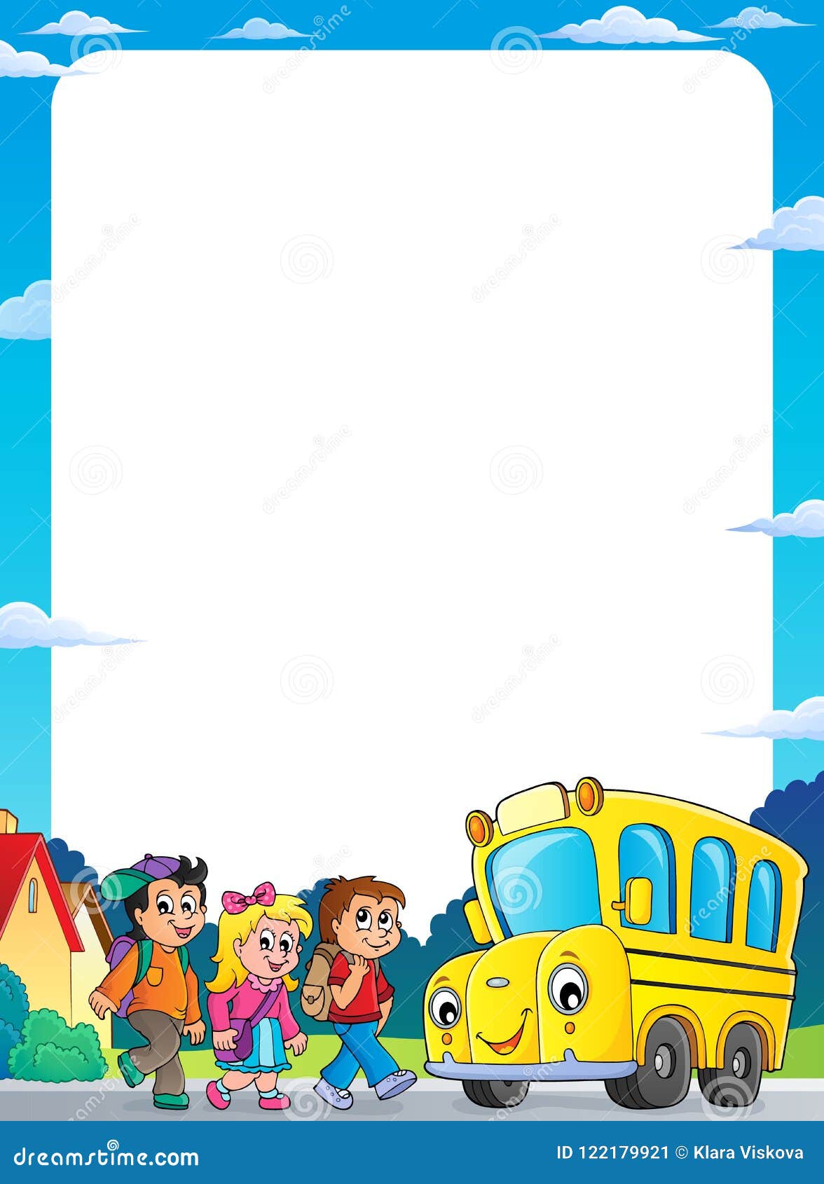 Children by School Bus Theme Frame 1 Stock Vector - Illustration of ...