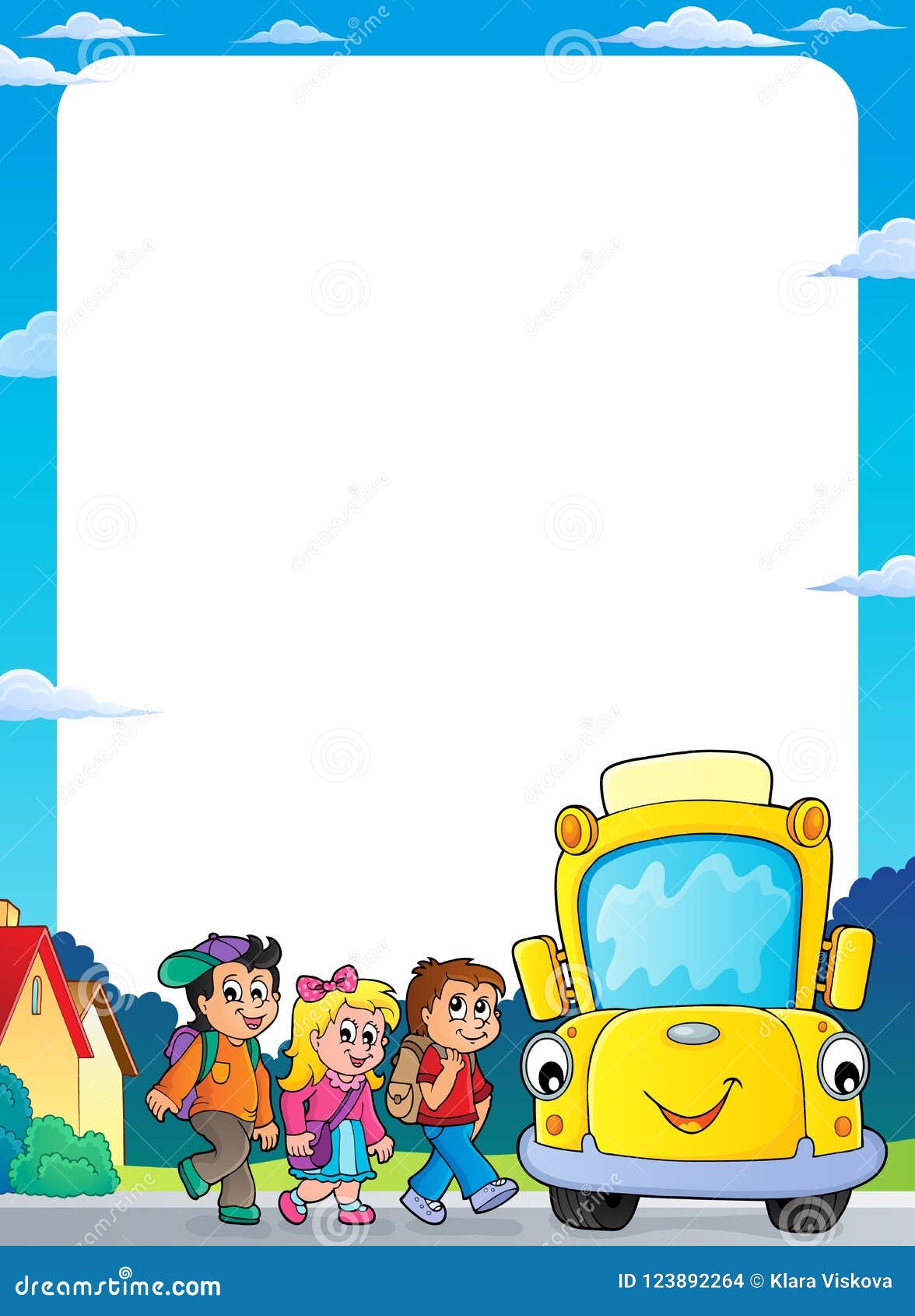 Children by School Bus Theme Frame 2 Stock Vector - Illustration of ...