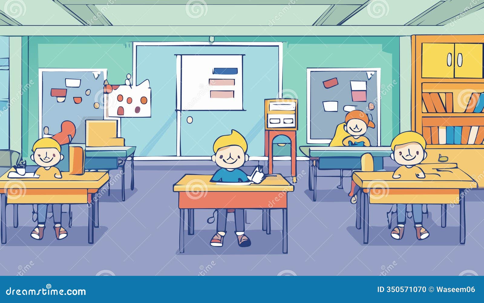 Children in the School Classroom. Vector Illustration in Flat Cartoon ...