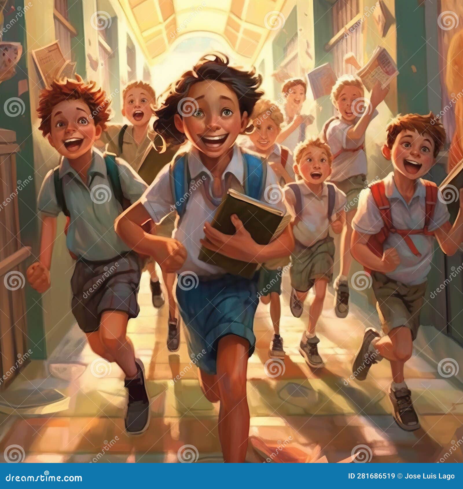 Children In School Running Happily Through The Corridors Stock Image ...