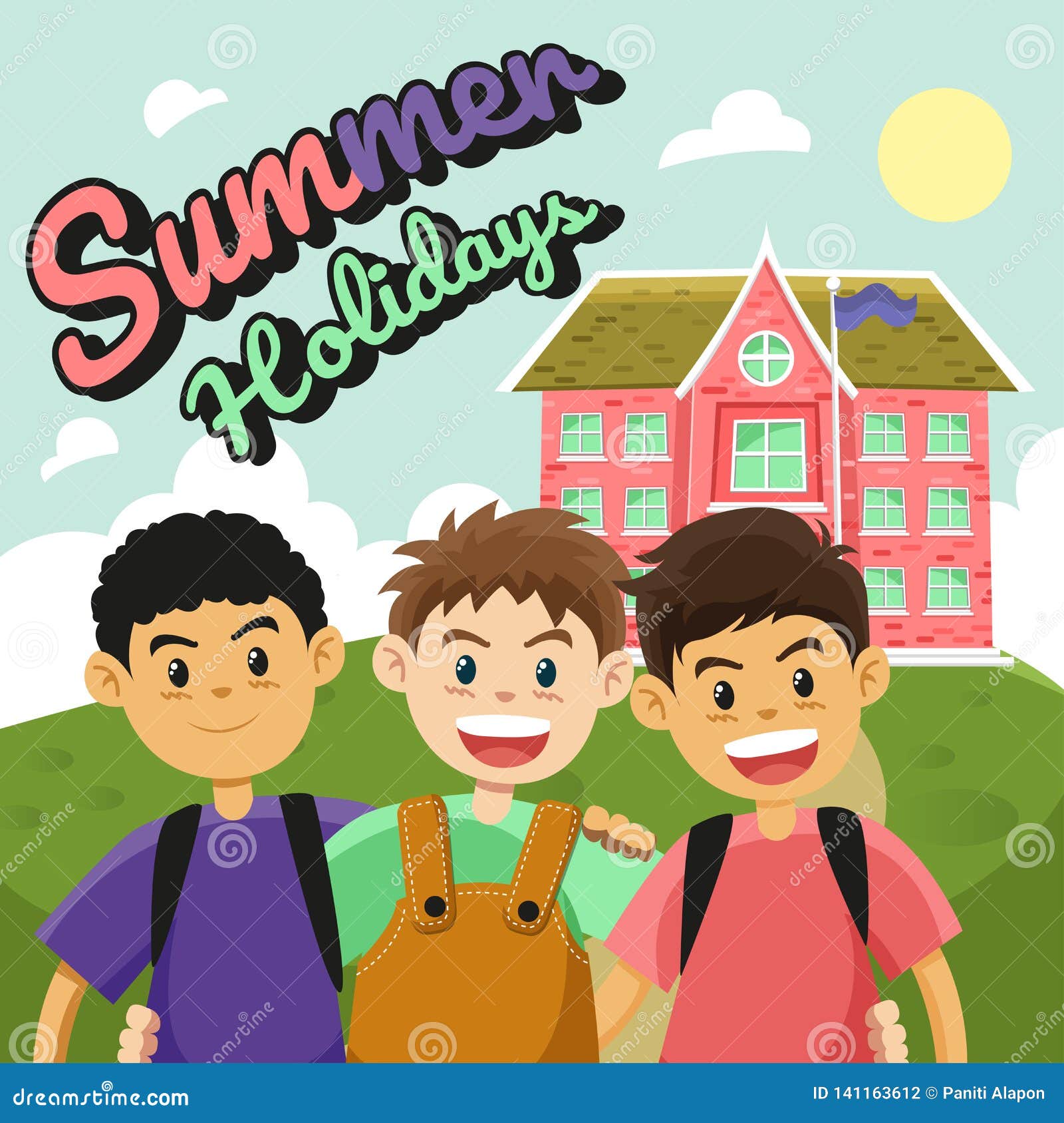 Children and School before Summer Holidays.cartoon Flat Stock Vector ...