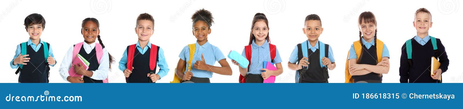 Children in School Uniforms on Background. Banner Design Stock Image ...