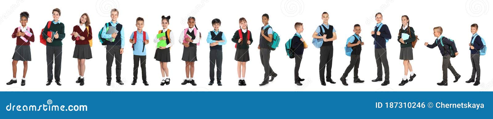 Children in School Uniforms on Background. Banner Design Stock Photo ...