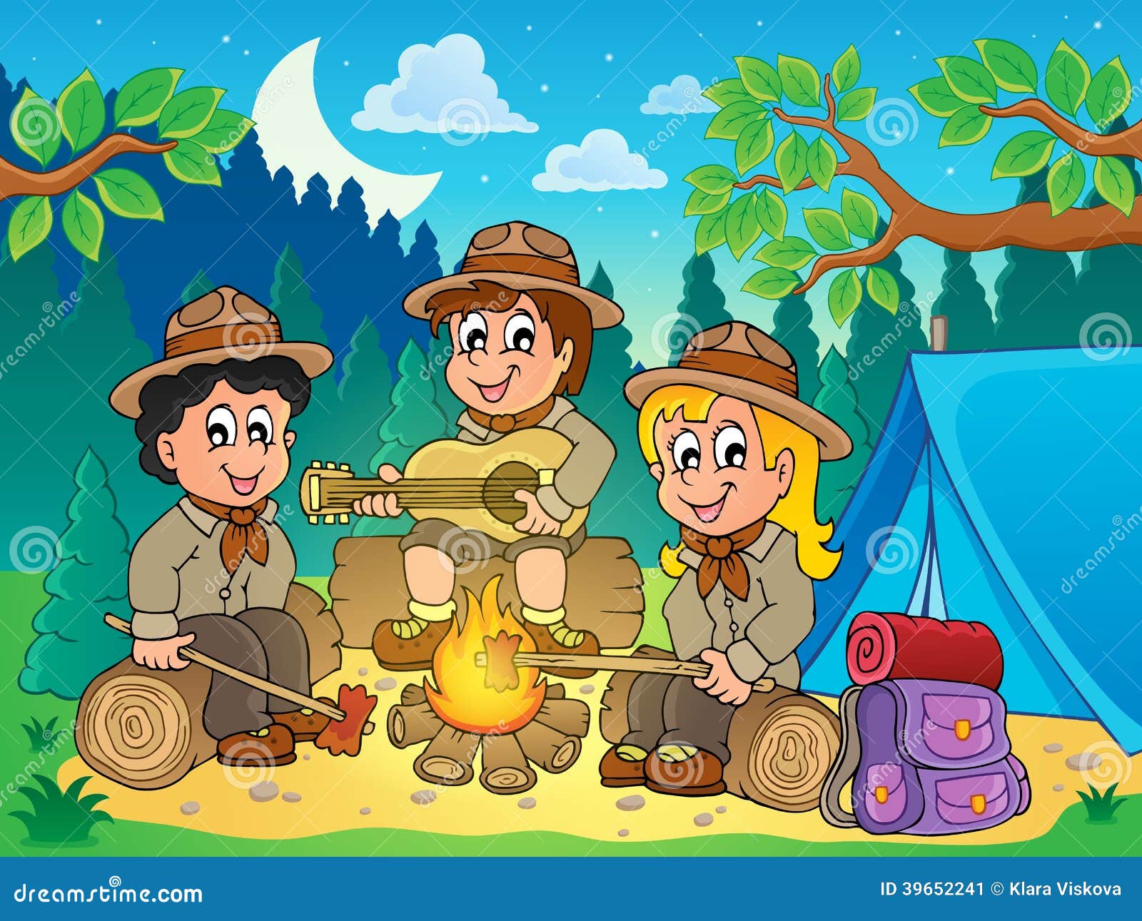 Children Scouts. Cartoon Kids In Scout Uniform In Summer Camping. Funny Boys And Girls Tourist ...