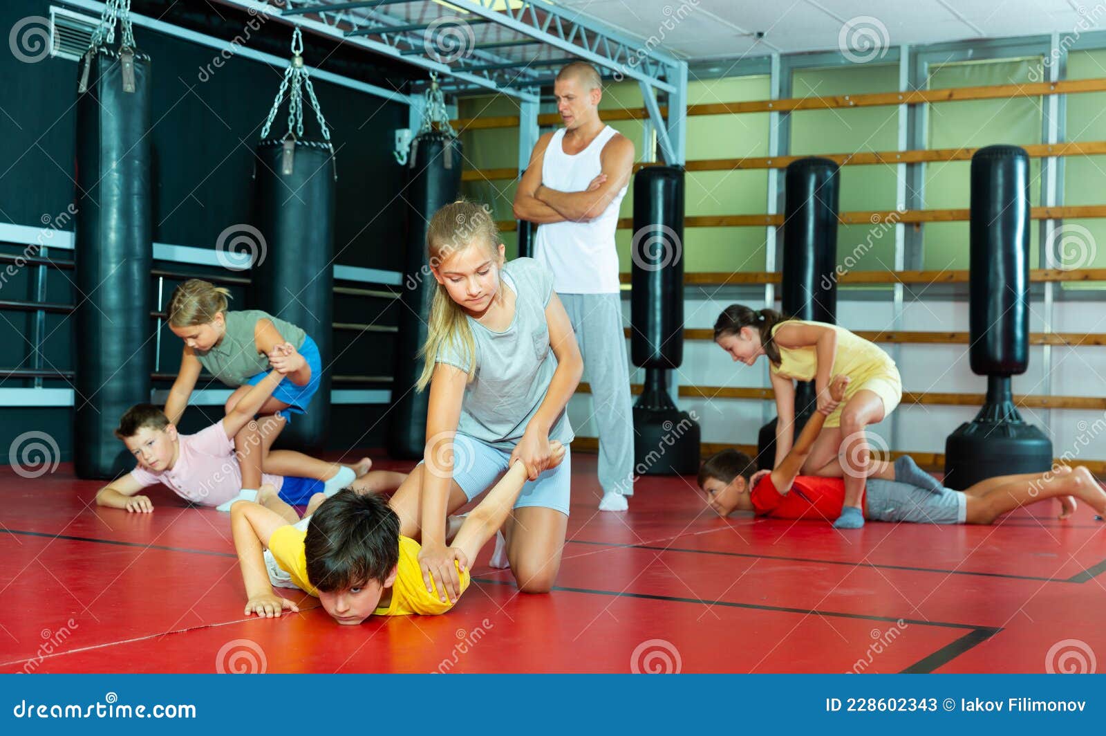 Children Self Defense Training in Gym Stock Image - Image of defending ...