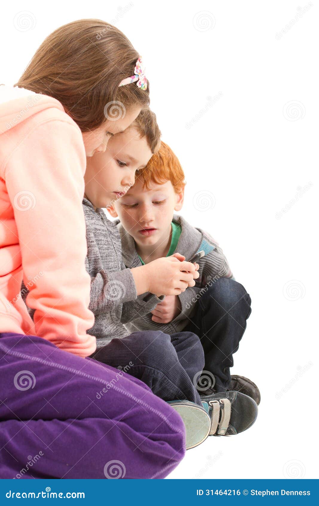 Children Sending Sms on Mobile Phone Stock Photo - Image of learning ...