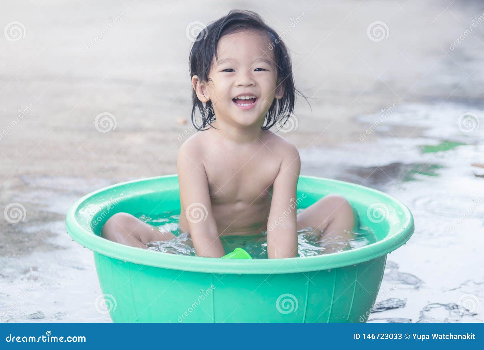 Children Sit in Basin and Had Fun Playing Water Stock Image - Image of ...