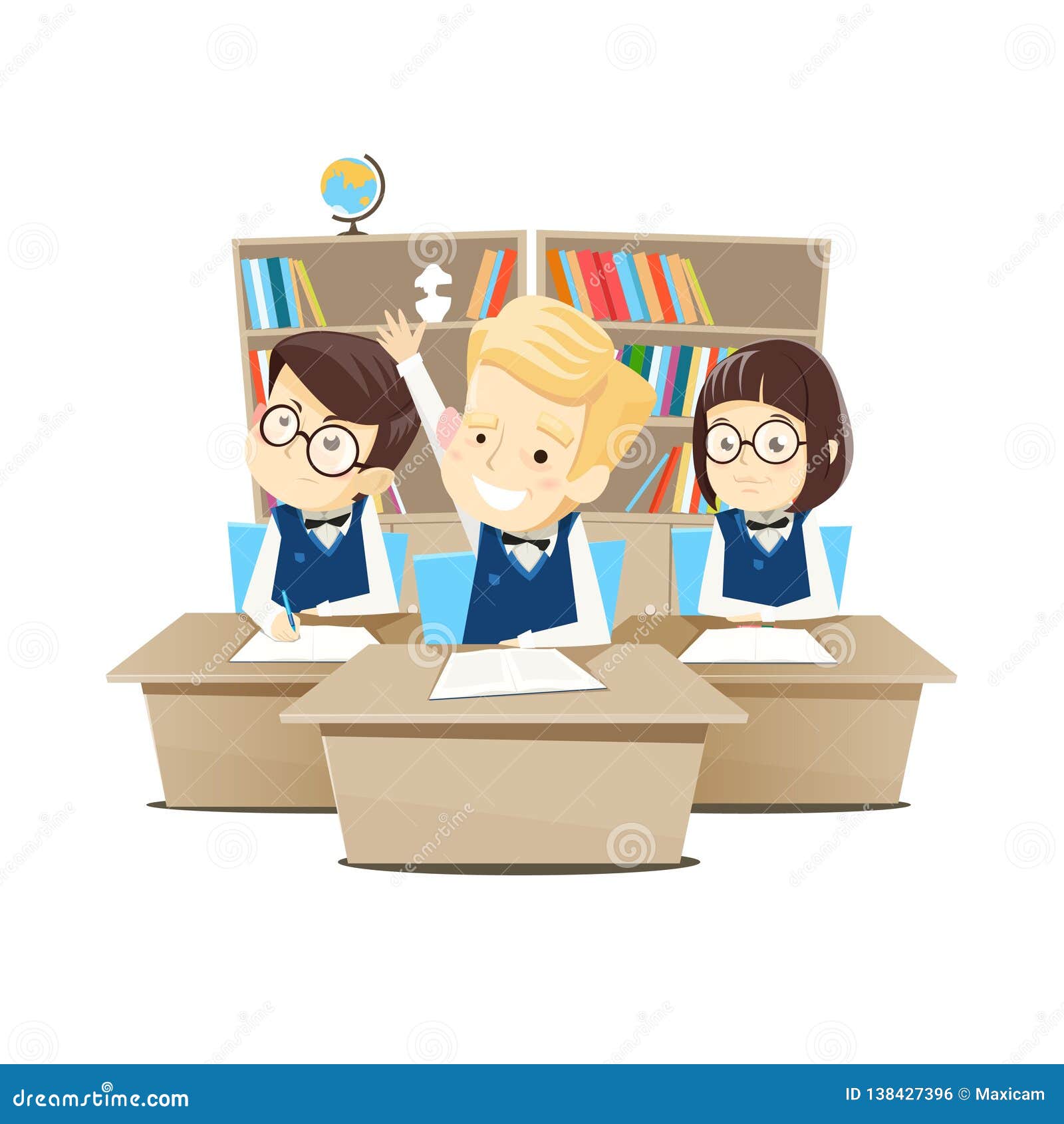 Children Sit at Their Desks at School in the Classroom and Learn Stock ...