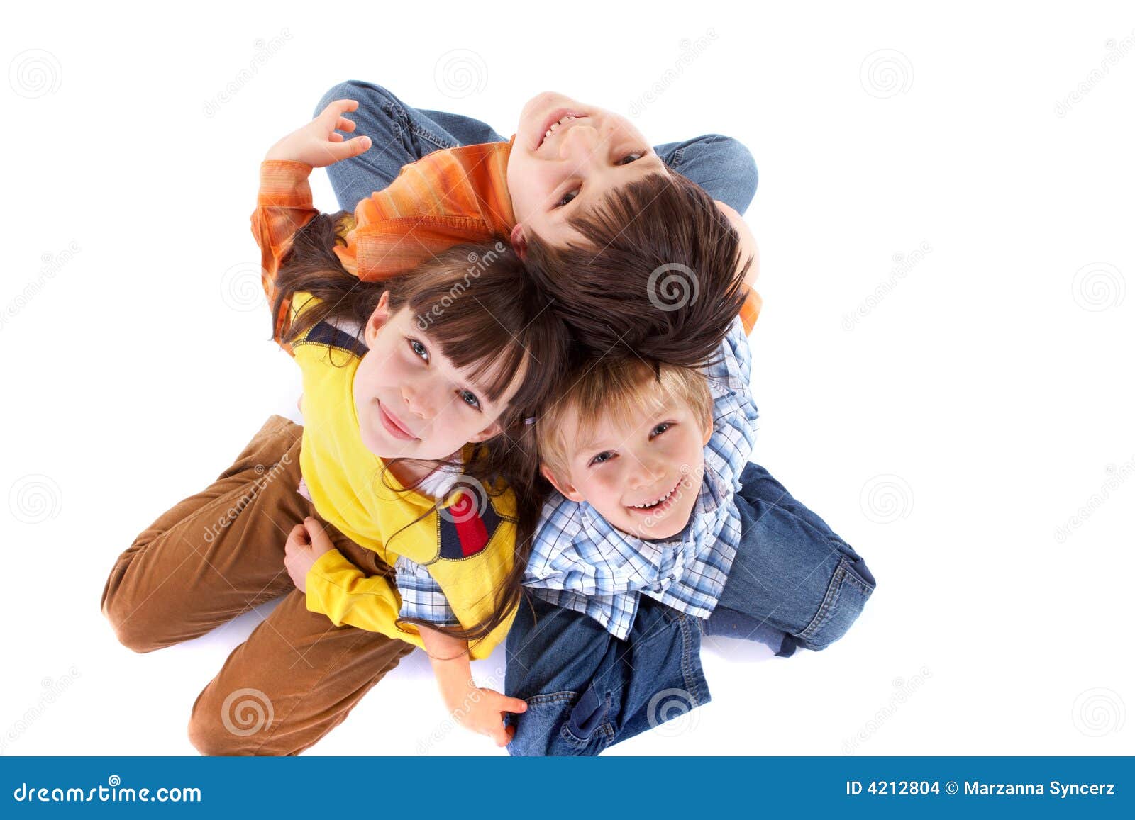 Children Sitting Back To Back Stock Photo - Image of colorful, grinning ...