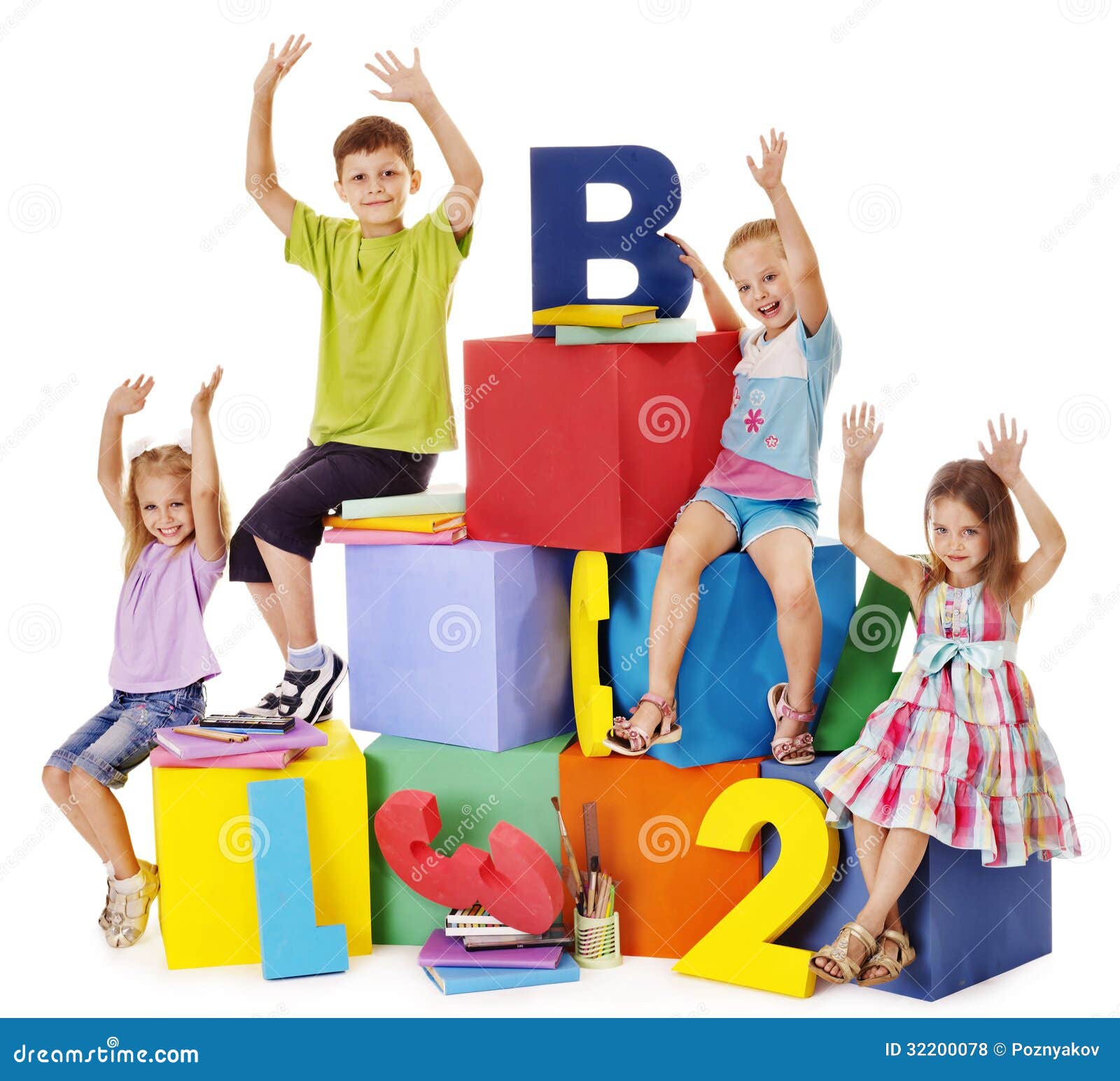Children sitting at cube. stock photo. Image of childhood - 32200078