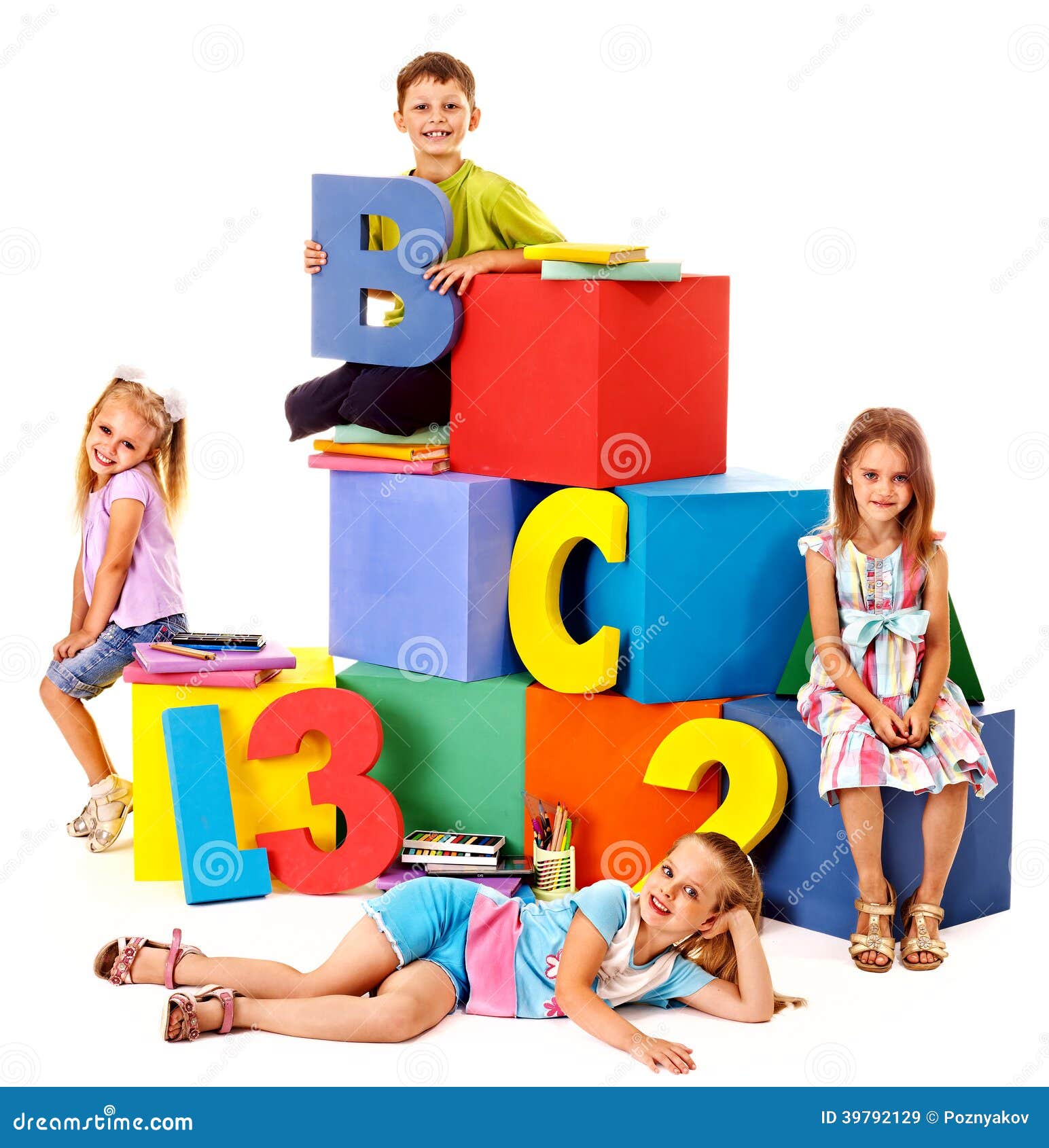 Children sitting at cube. stock image. Image of group - 39792129
