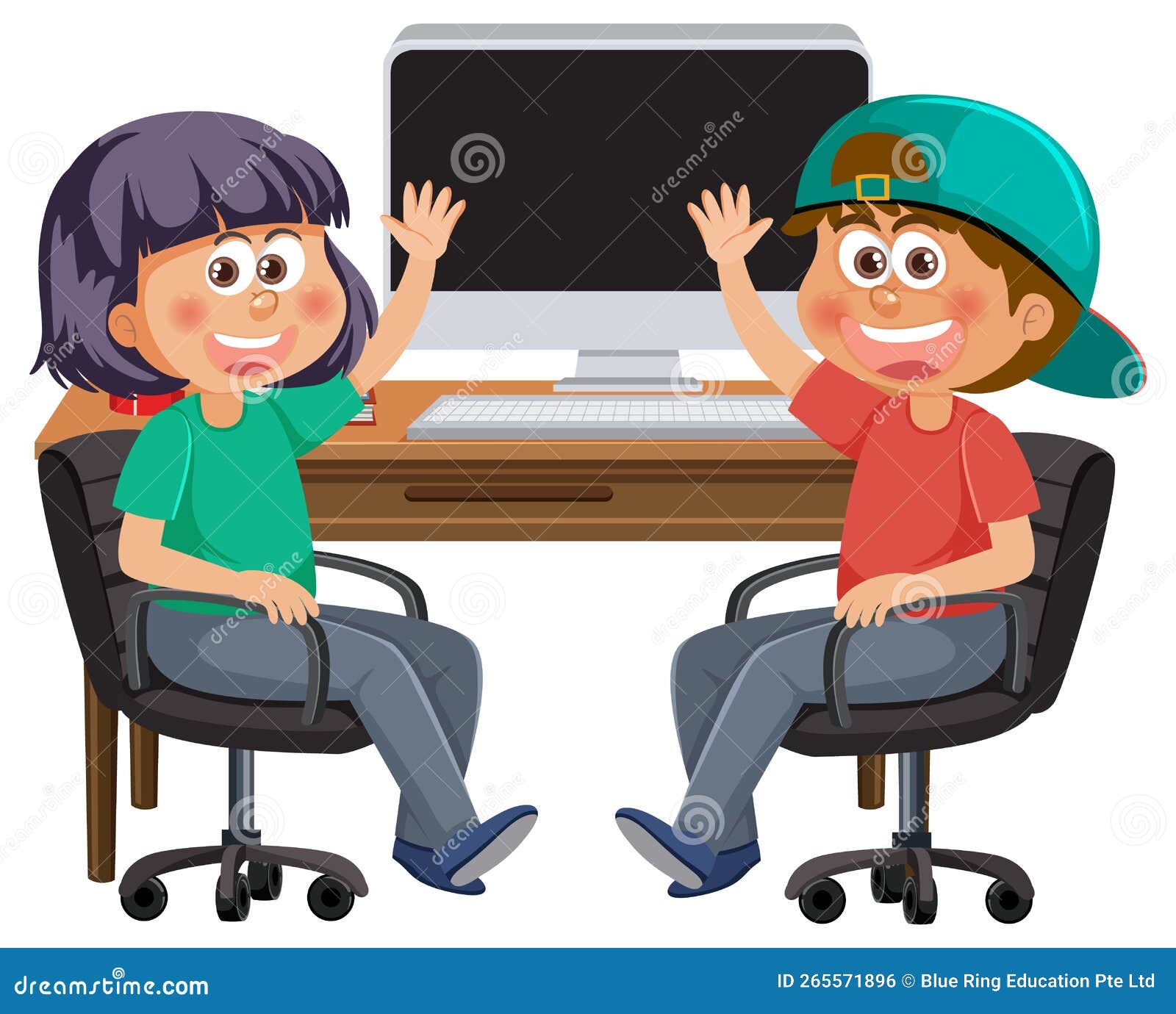Children Sitting in Front of Computer Stock Vector - Illustration of ...
