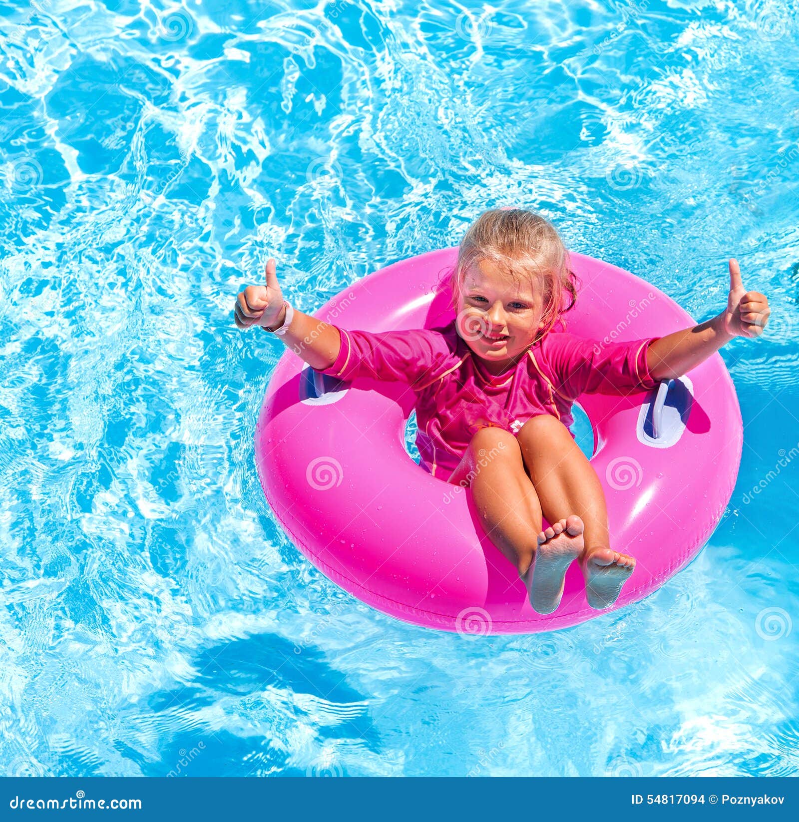 Children Sitting on Inflatable Ring Stock Photo - Image of horizontal ...