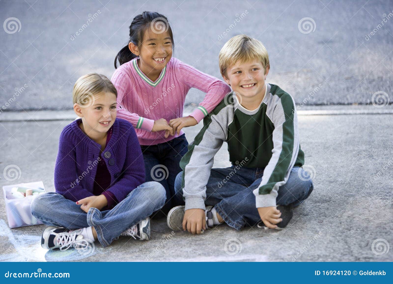 Children Sitting Together on Driveway Stock Photo - Image of friends ...