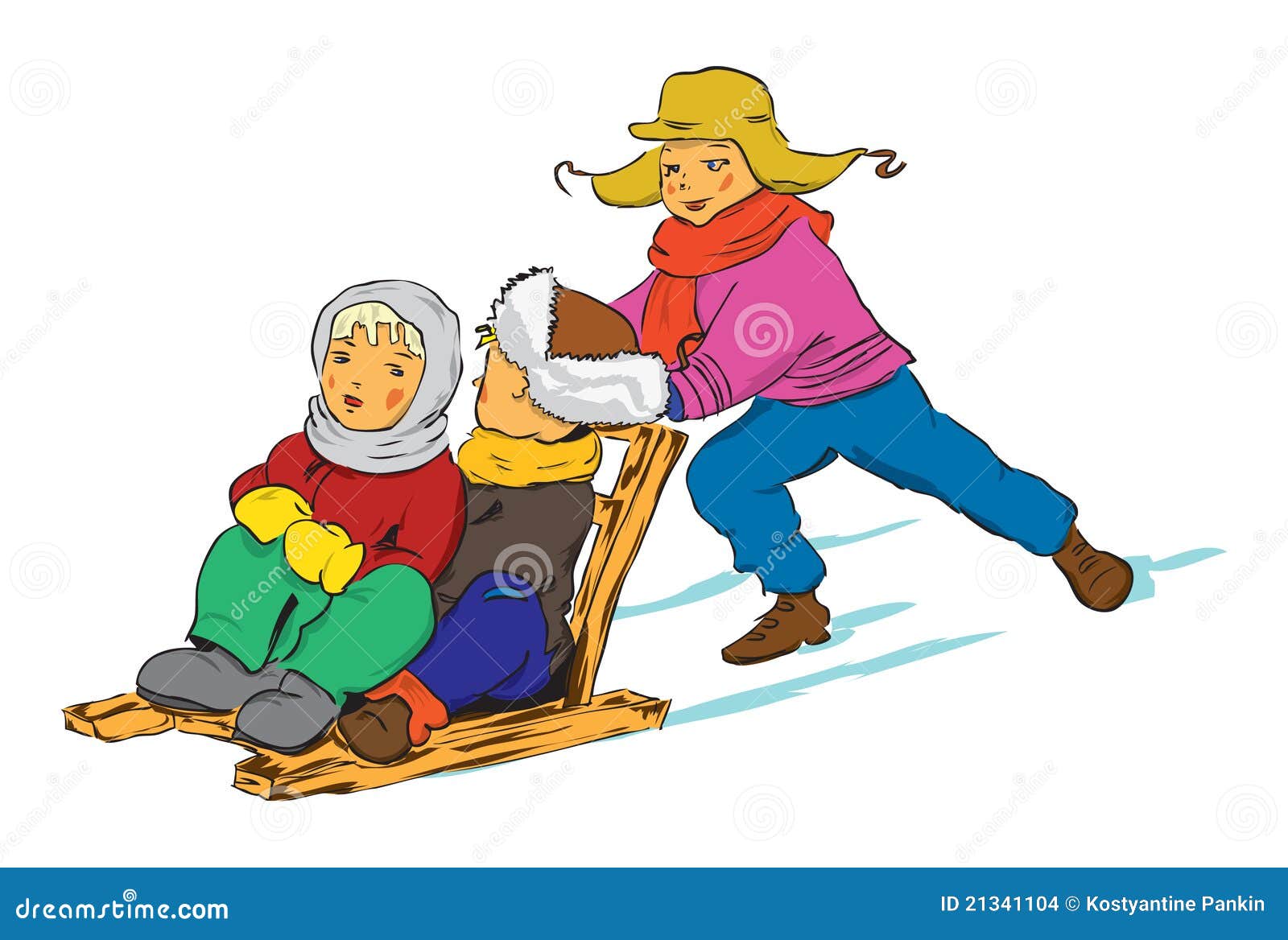 Children on sleds stock vector. Illustration of skate - 21341104