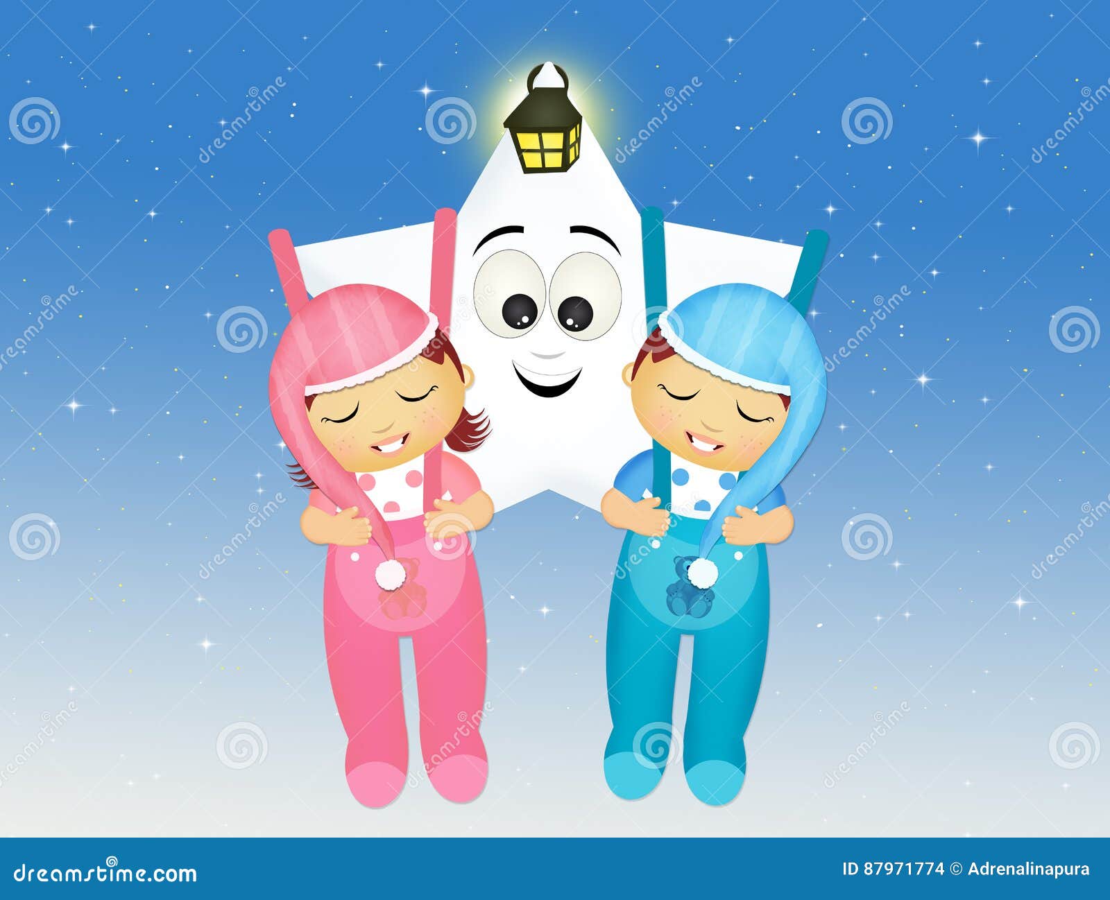 Children Sleeping Hanging on the Moon Stock Illustration - Illustration ...