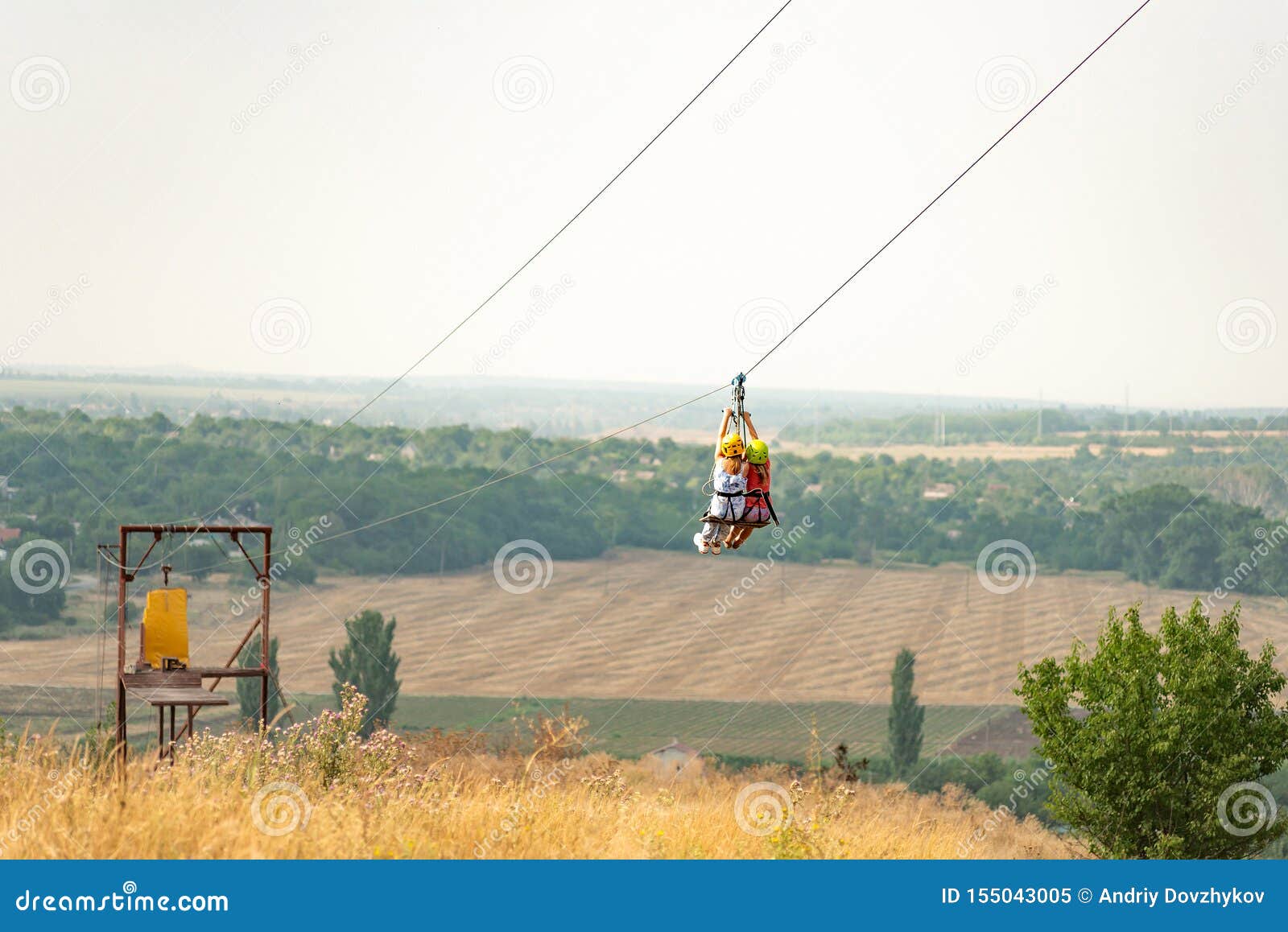 Children Slide Along the Rope in the Park on the Rides Stock Image ...