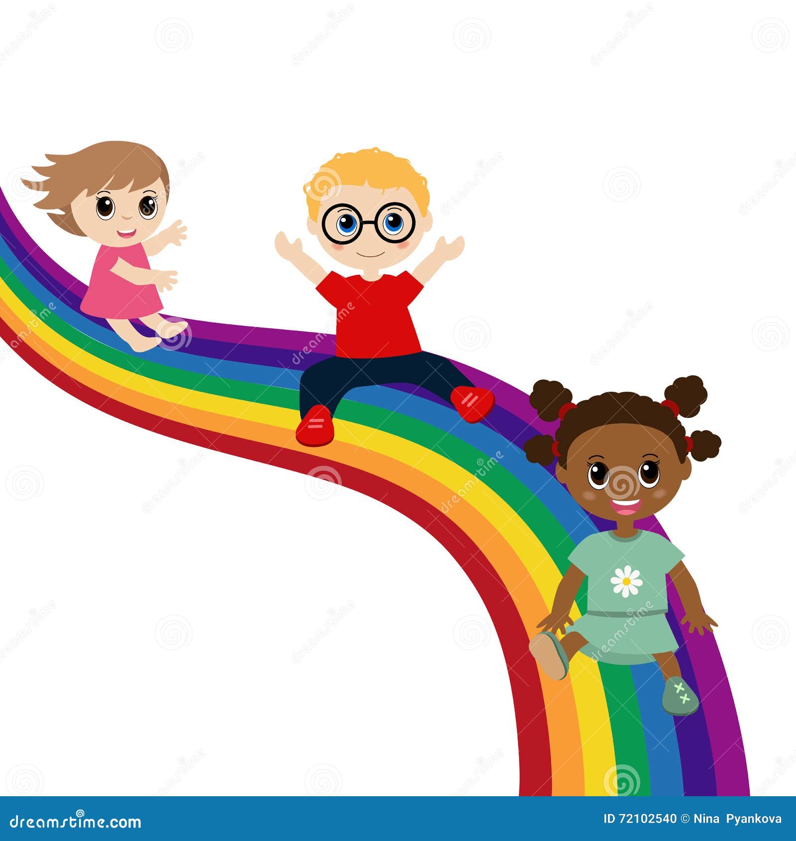 Children Slide Down on a Rainbow. Stock Vector - Illustration of ...