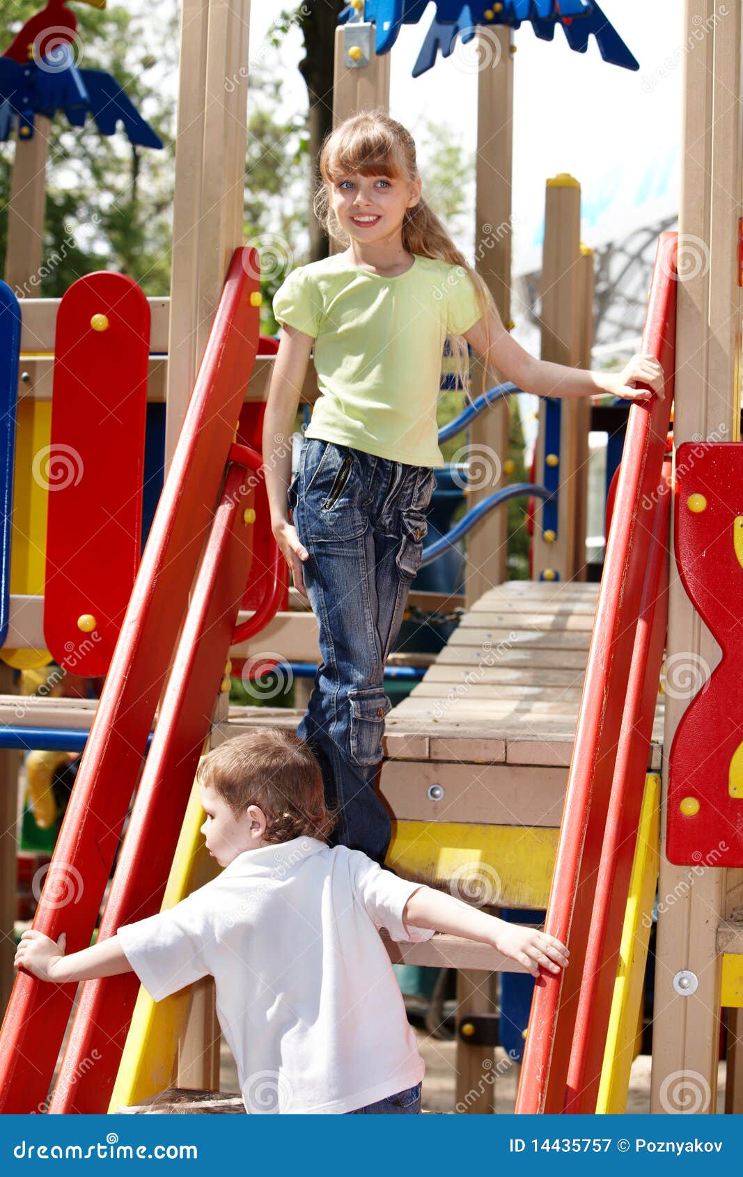 Children on Slide Outdoor in Park. Stock Image - Image of slide, kids ...