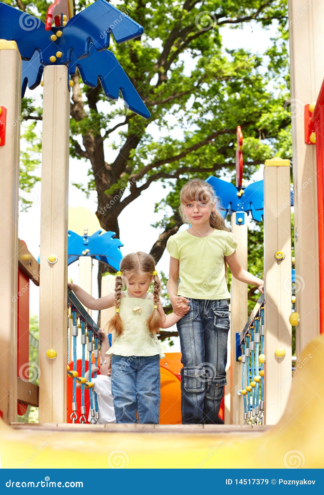 Children on Slide Outdoor in Park. Stock Image - Image of child, summer ...