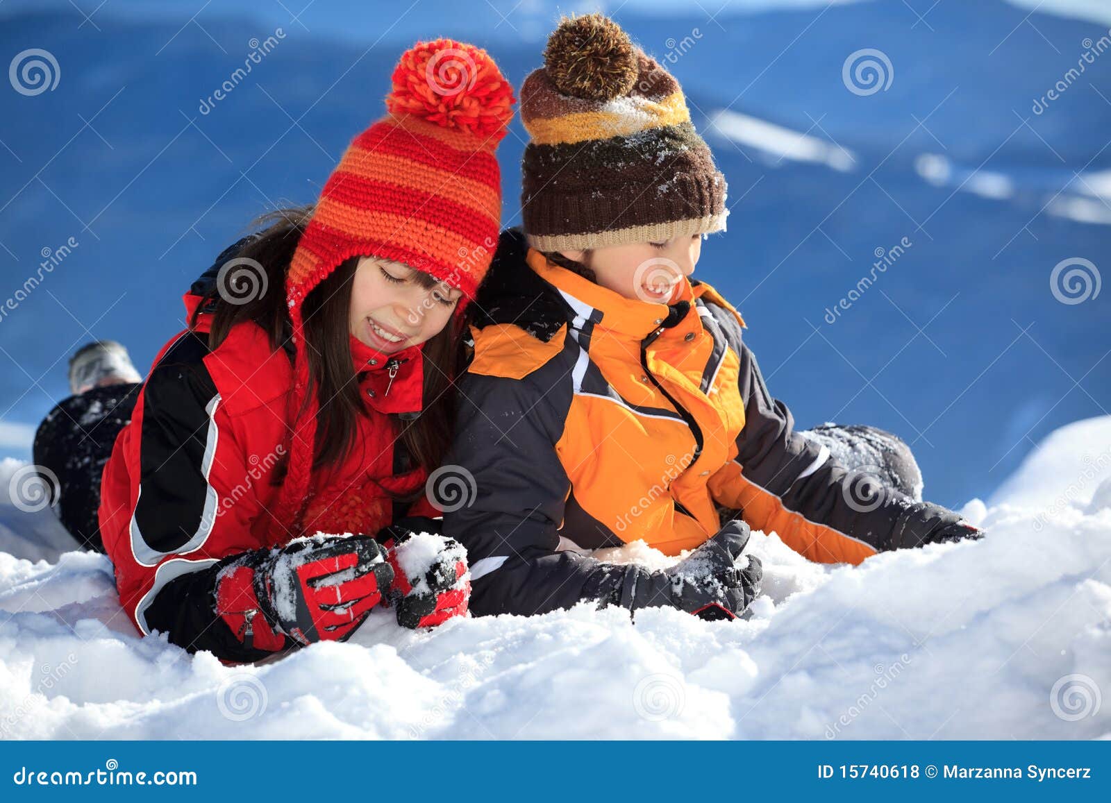 Children in the snow stock photo. Image of alps, brother - 15740618