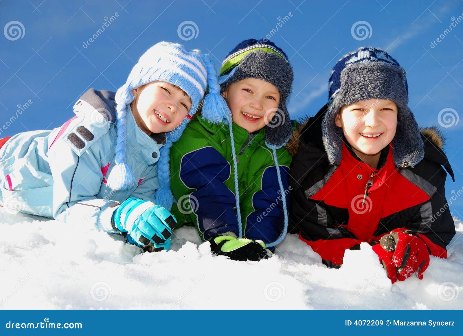 Children in snow stock image. Image of friends, facial - 4072209