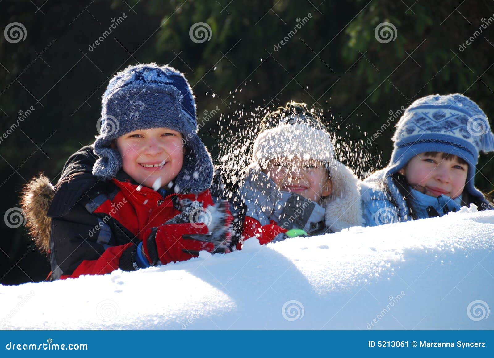 Children in Snow stock image. Image of laugh, friends - 5213061