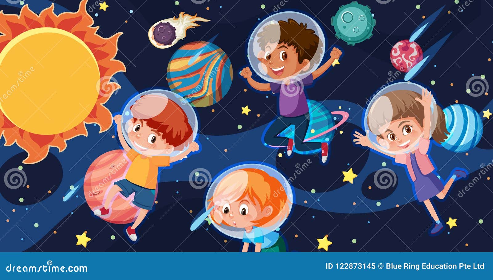 Children in the space stock vector. Illustration of cartoon - 122873145