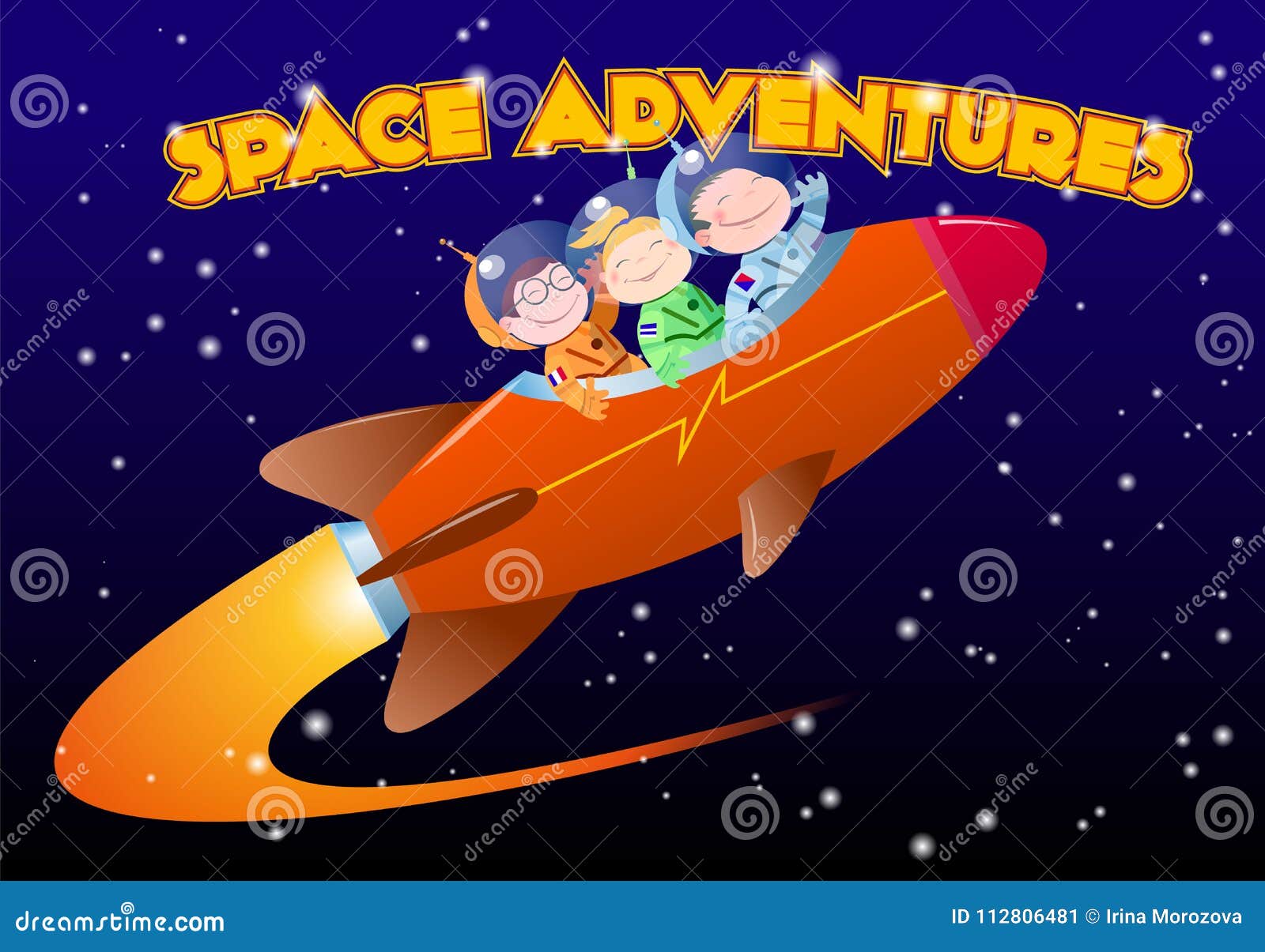 Children in Spacesuits Ride the Rocket Stock Vector - Illustration of ...