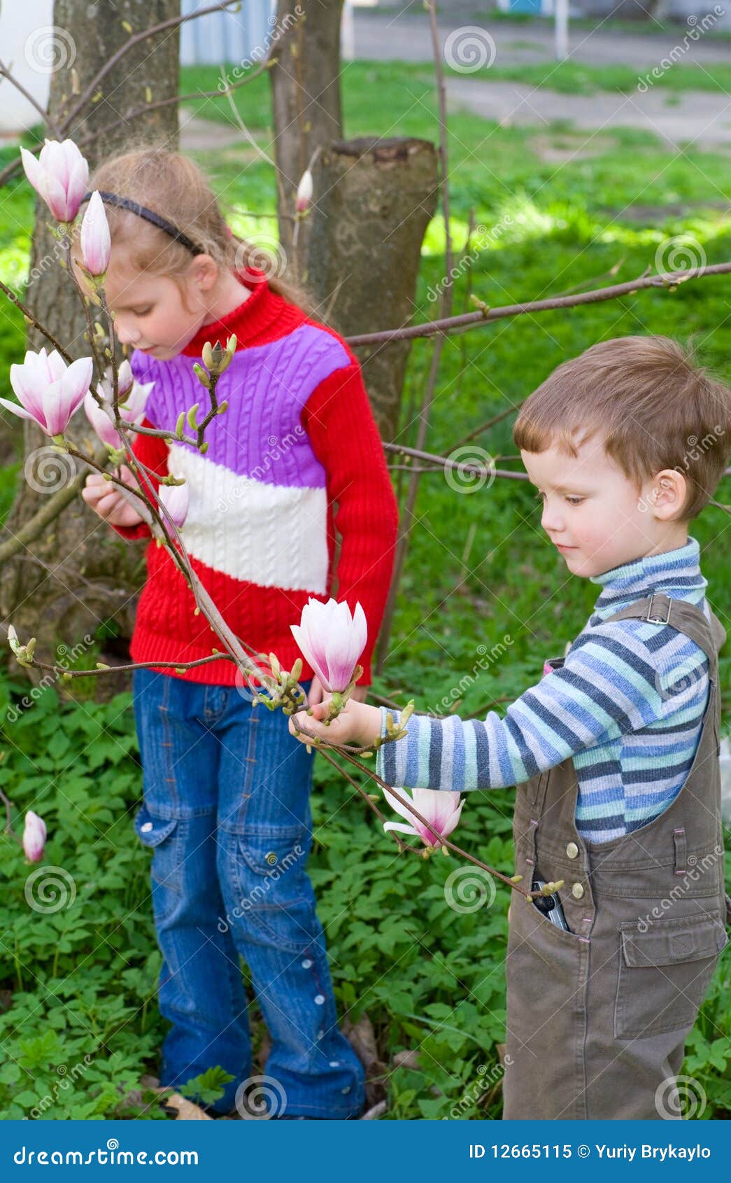 Children in spring park stock image. Image of children - 12665115