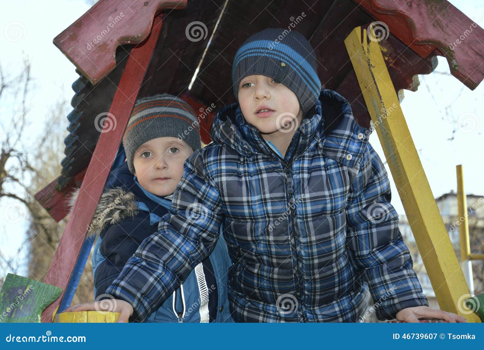 Children in the Spring Play in the Playground. Stock Image - Image of ...