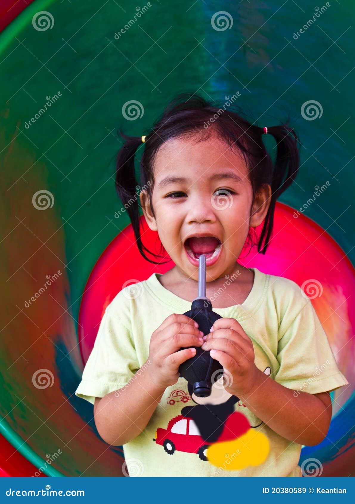 Children Squeezed Inflatable. Stock Image - Image of happy, closeup ...