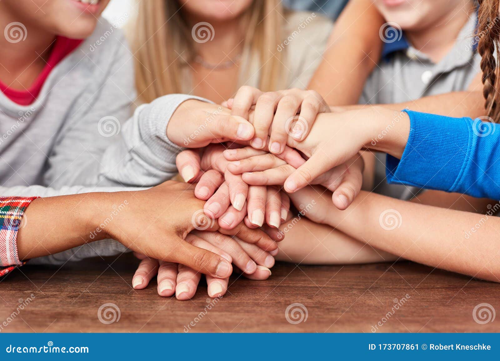Children Stack Hands for Integration Stock Image - Image of elementary ...