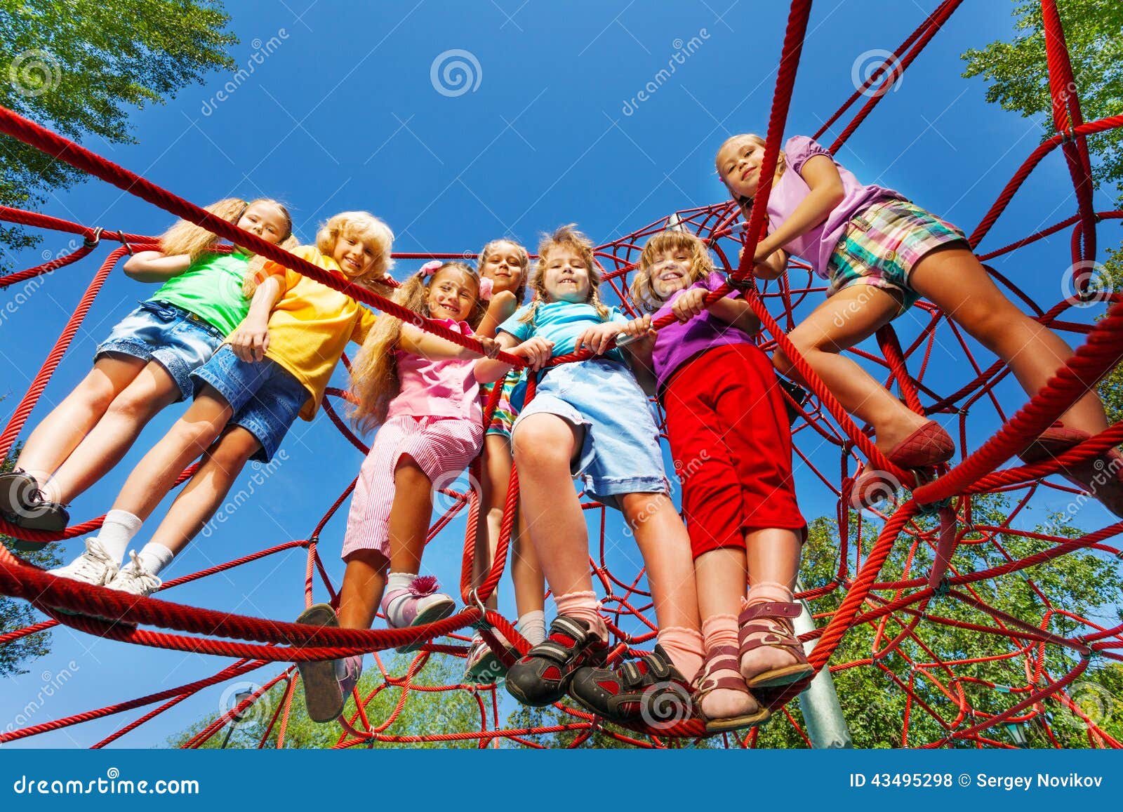Children Stand Close on Ropes of Playground Net Stock Photo - Image of ...