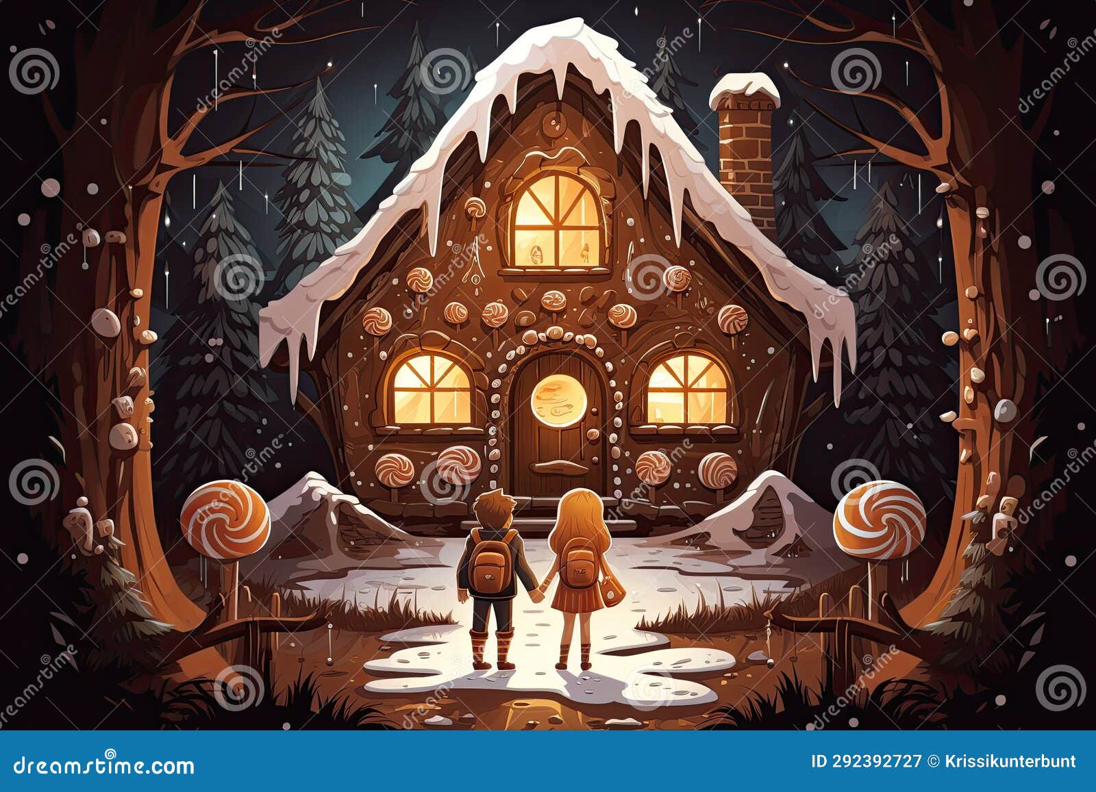 Children Stand in Front of a Gingerbread House in the Forest AI ...