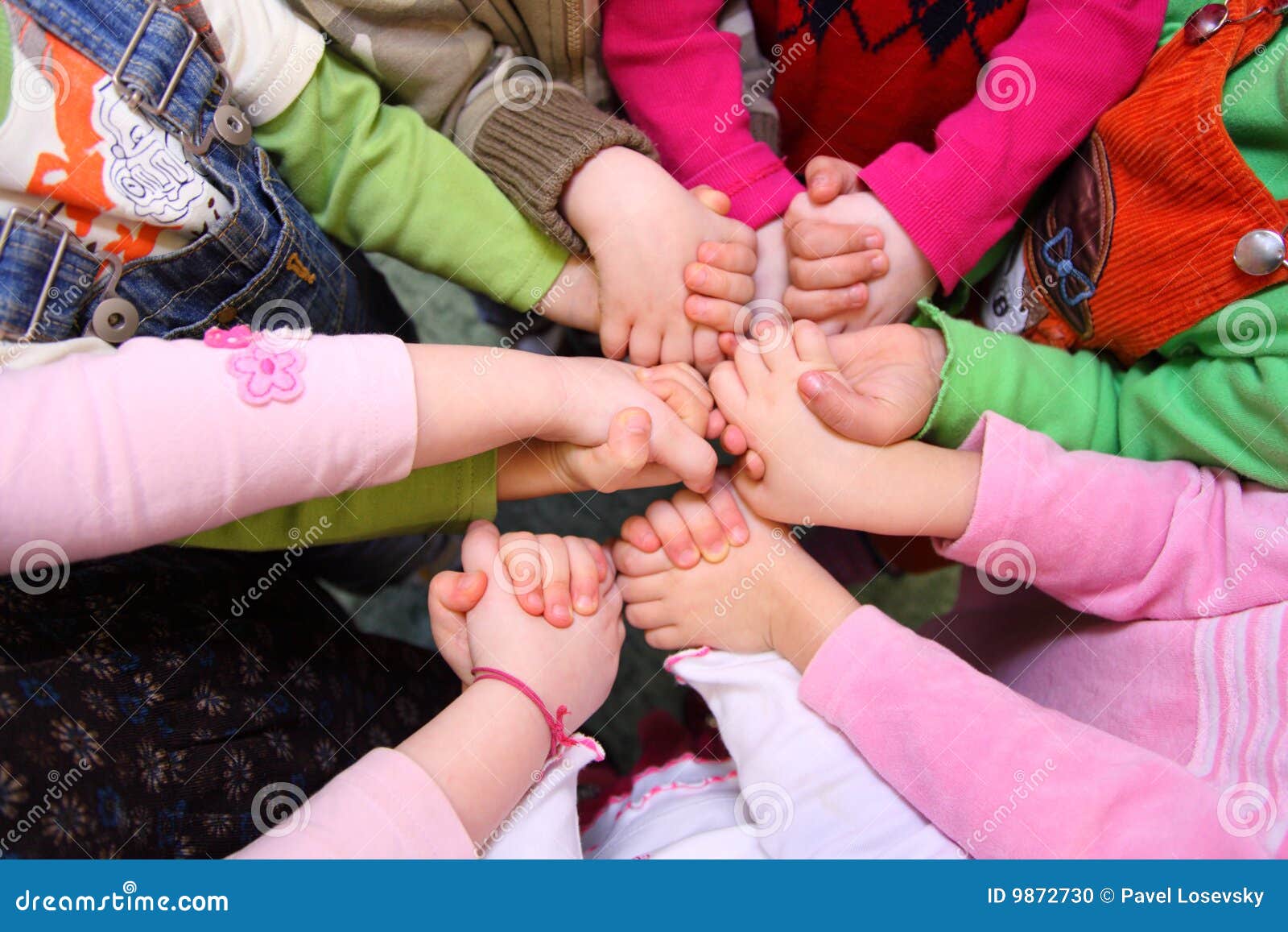 Children Stand Having Joined Hands, Top View Stock Photo - Image of ...