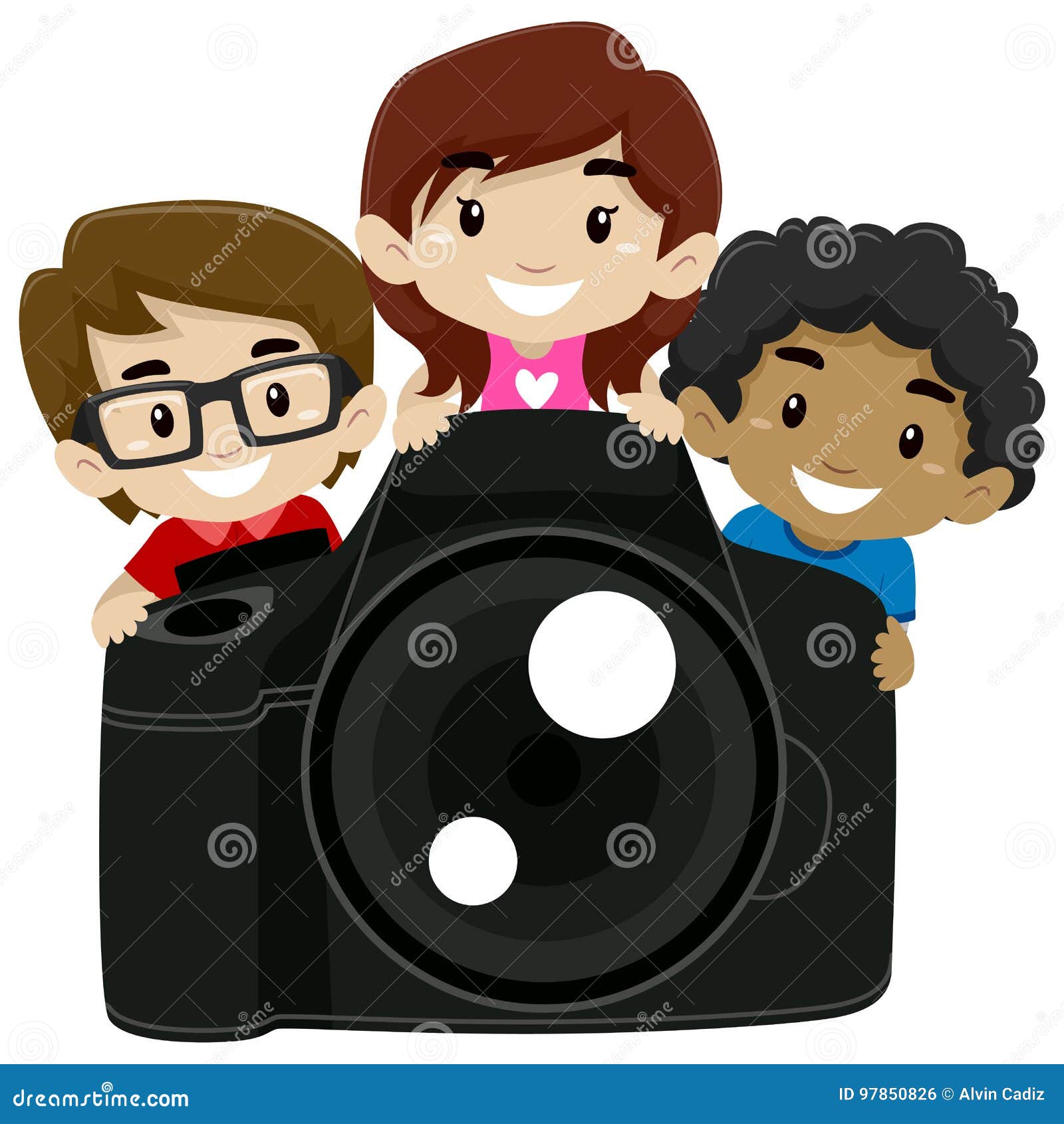 Children Standing Behind a Big Digital Camera Stock Vector ...