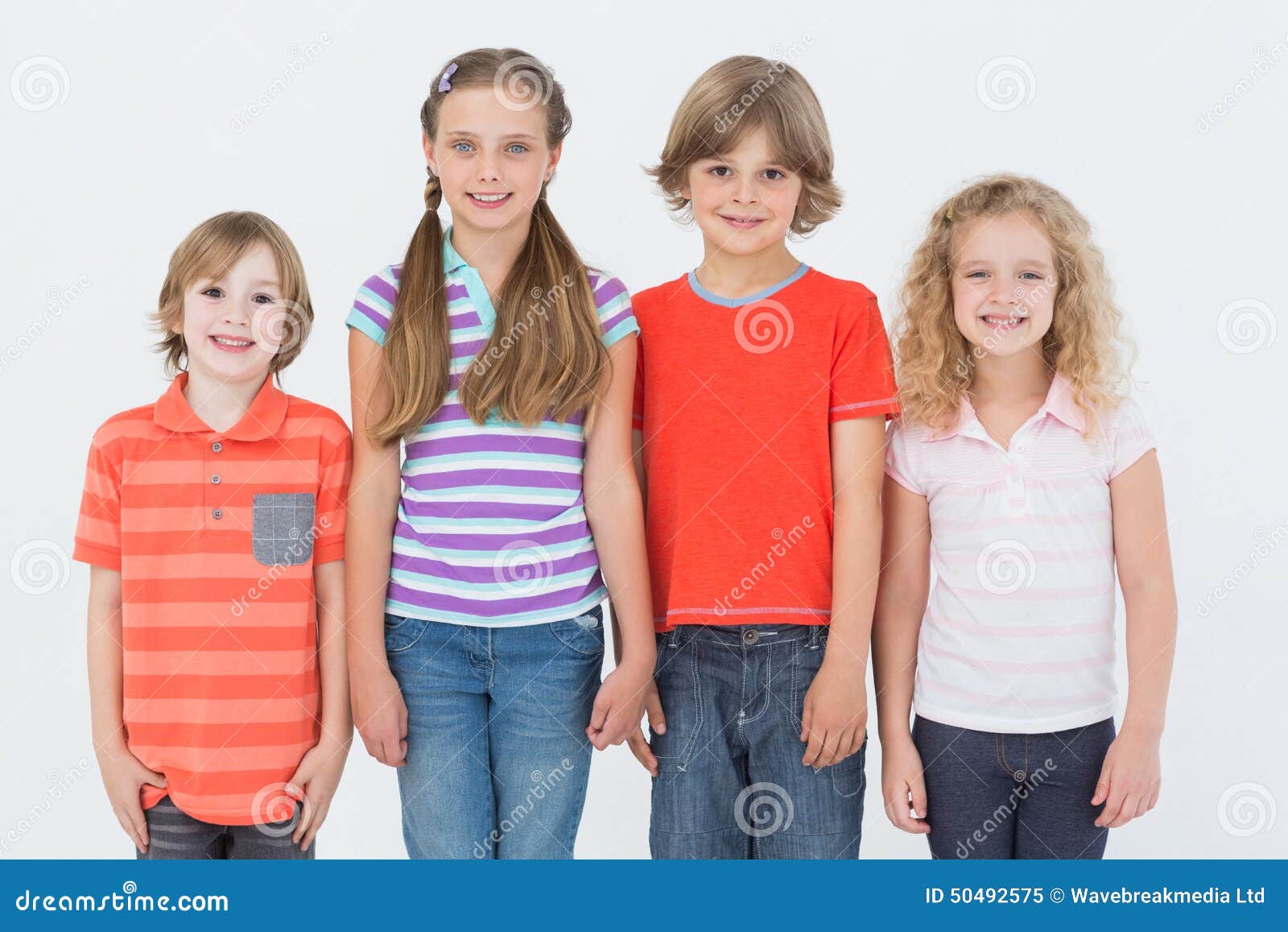 Children Standing Side by Side on White Background Stock Image - Image ...
