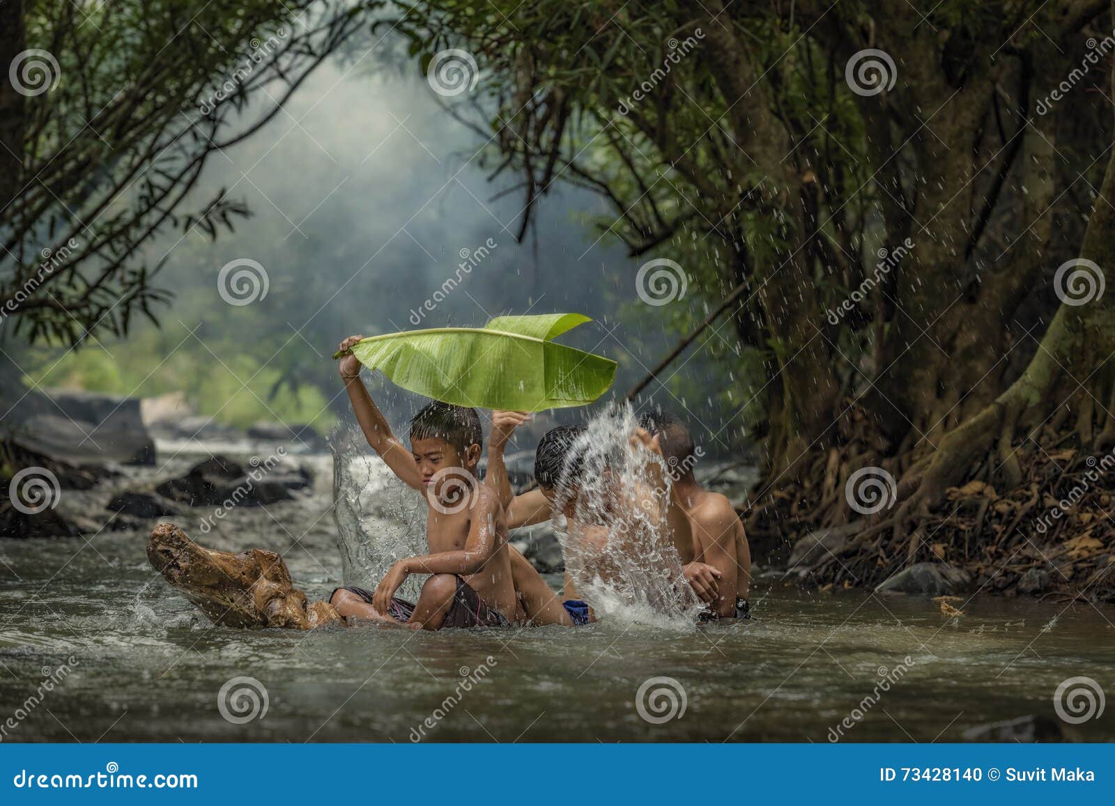 Children in the streams stock photo. Image of freedom - 73428140